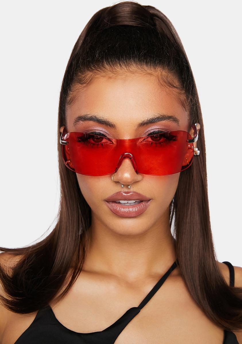 Good Times Eyewear Clear Red Rimless Shield Sunglasses – Dolls Kill