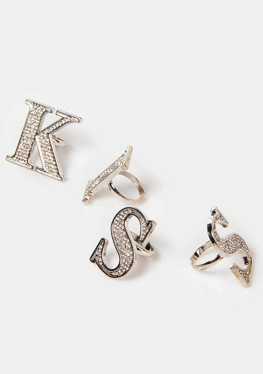 Generation Kiss "Kiss" Rhinestone Ring Set - Silver – Dolls Kill