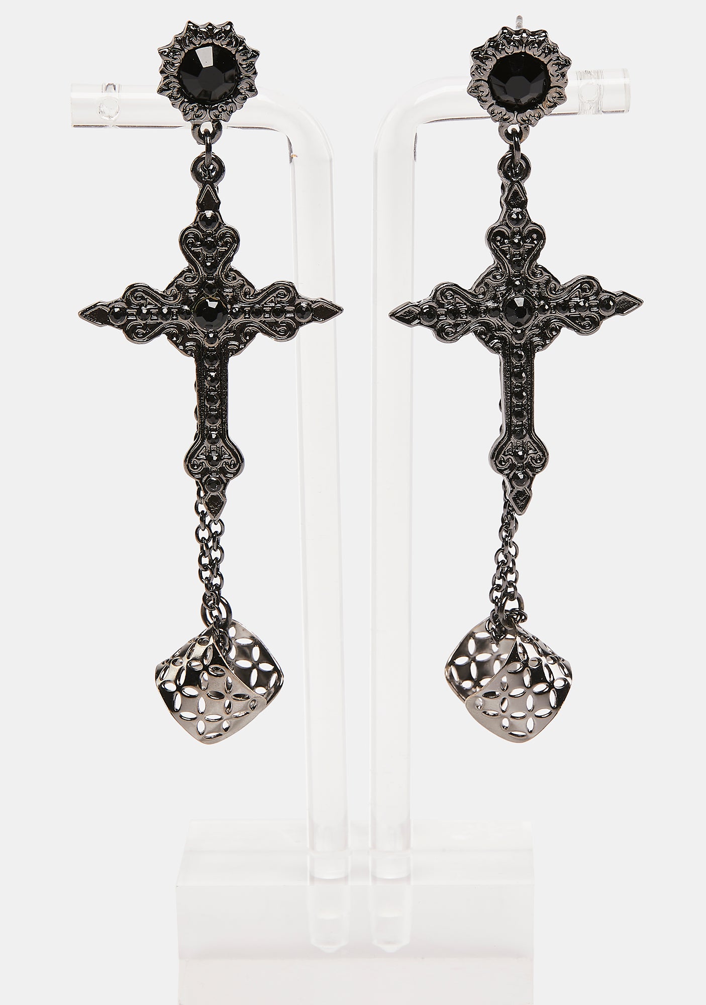 Cross Hardware Drop Earrings - Silver – Dolls Kill