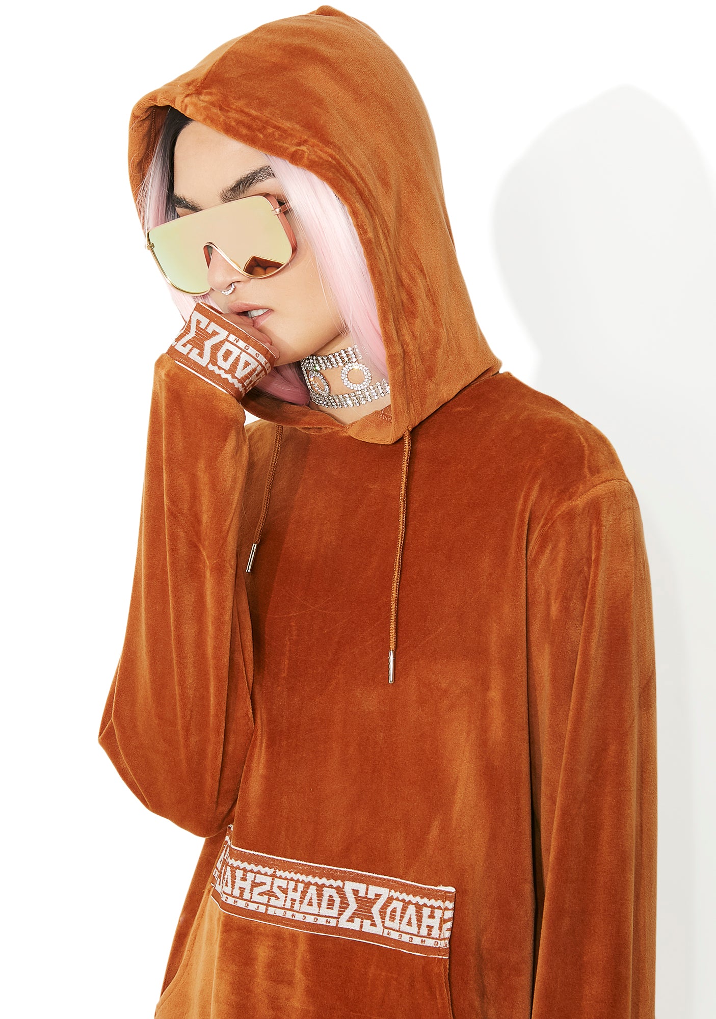 Rust Velour Hooded Sweat – Dolls Kill