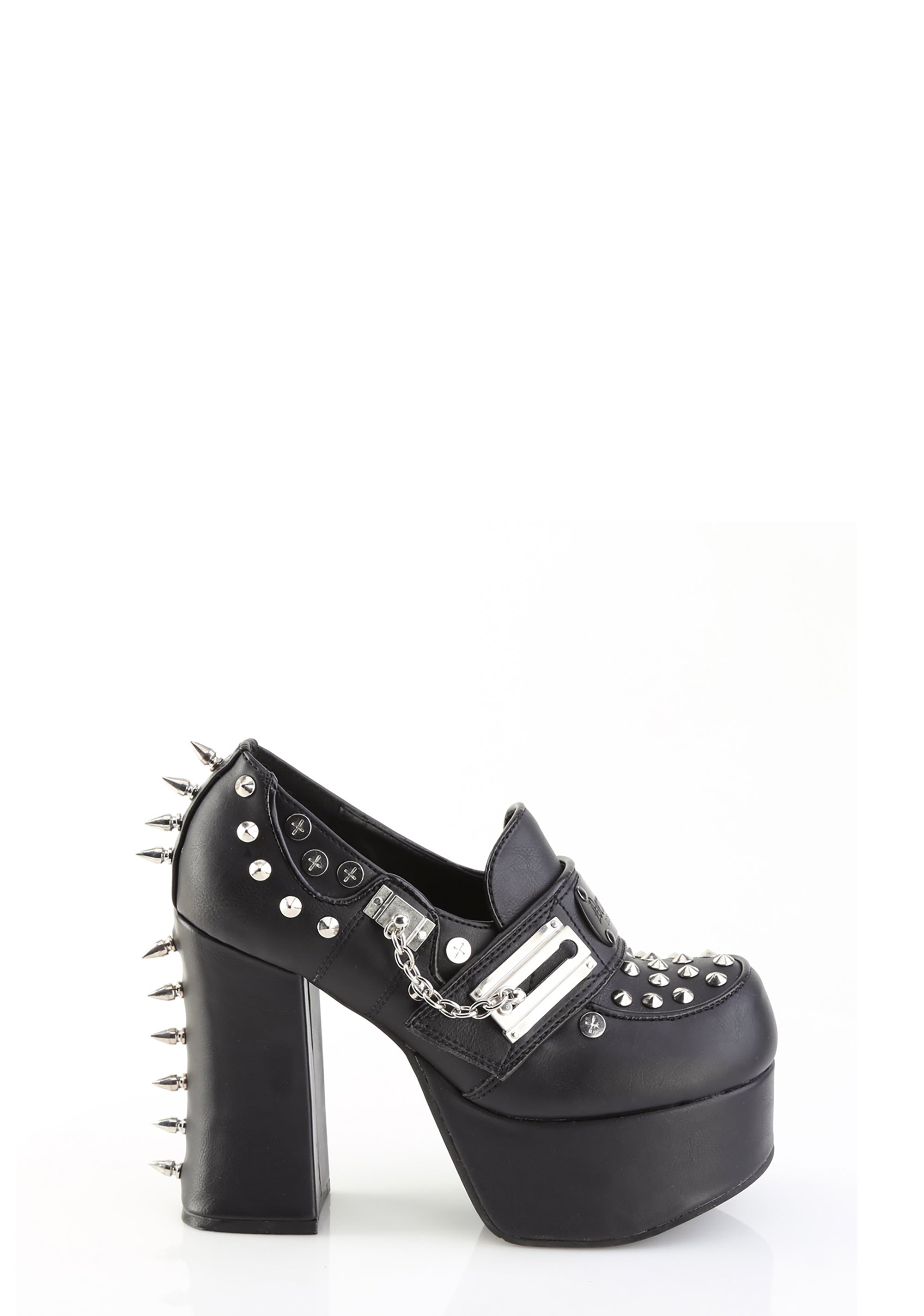 Demonia Charade-32 Platform Loafers With Studs And Chains - Black ...