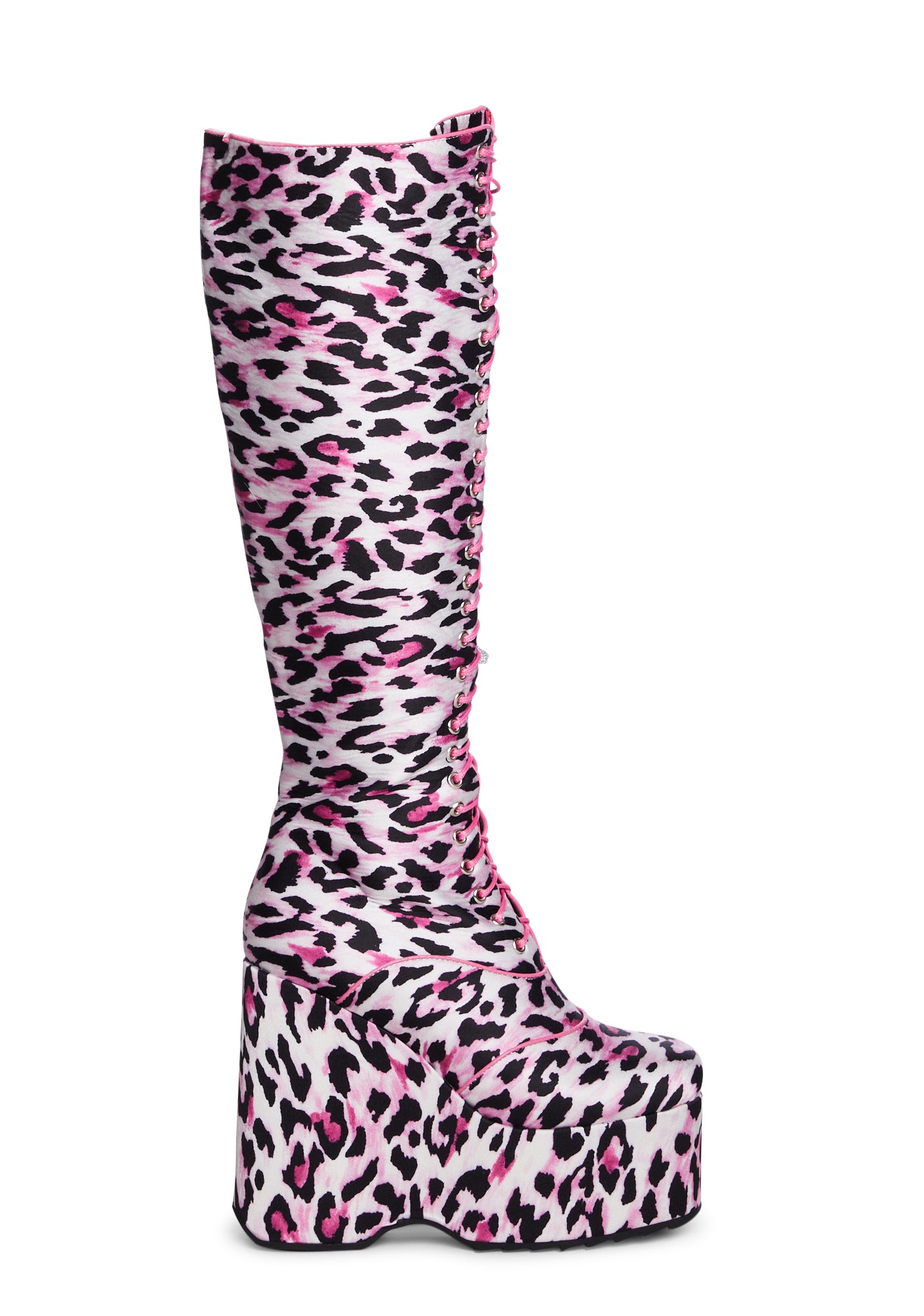 Lamoda Knee High Platform Wedge Boots - Pink Leopard – Dolls Kill