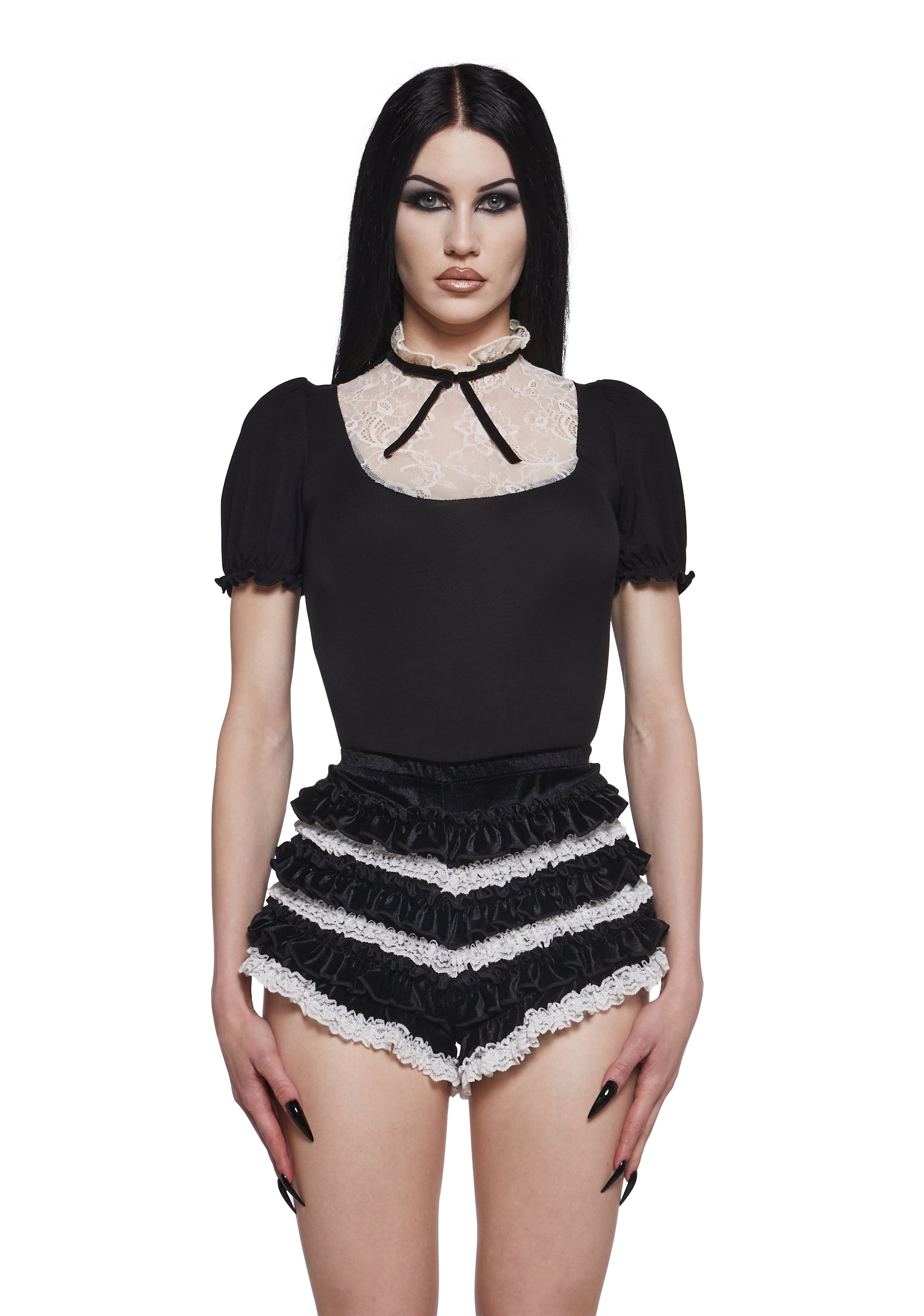 Womens Goth Lace Spandex Top Widow - Black – Dolls Kill