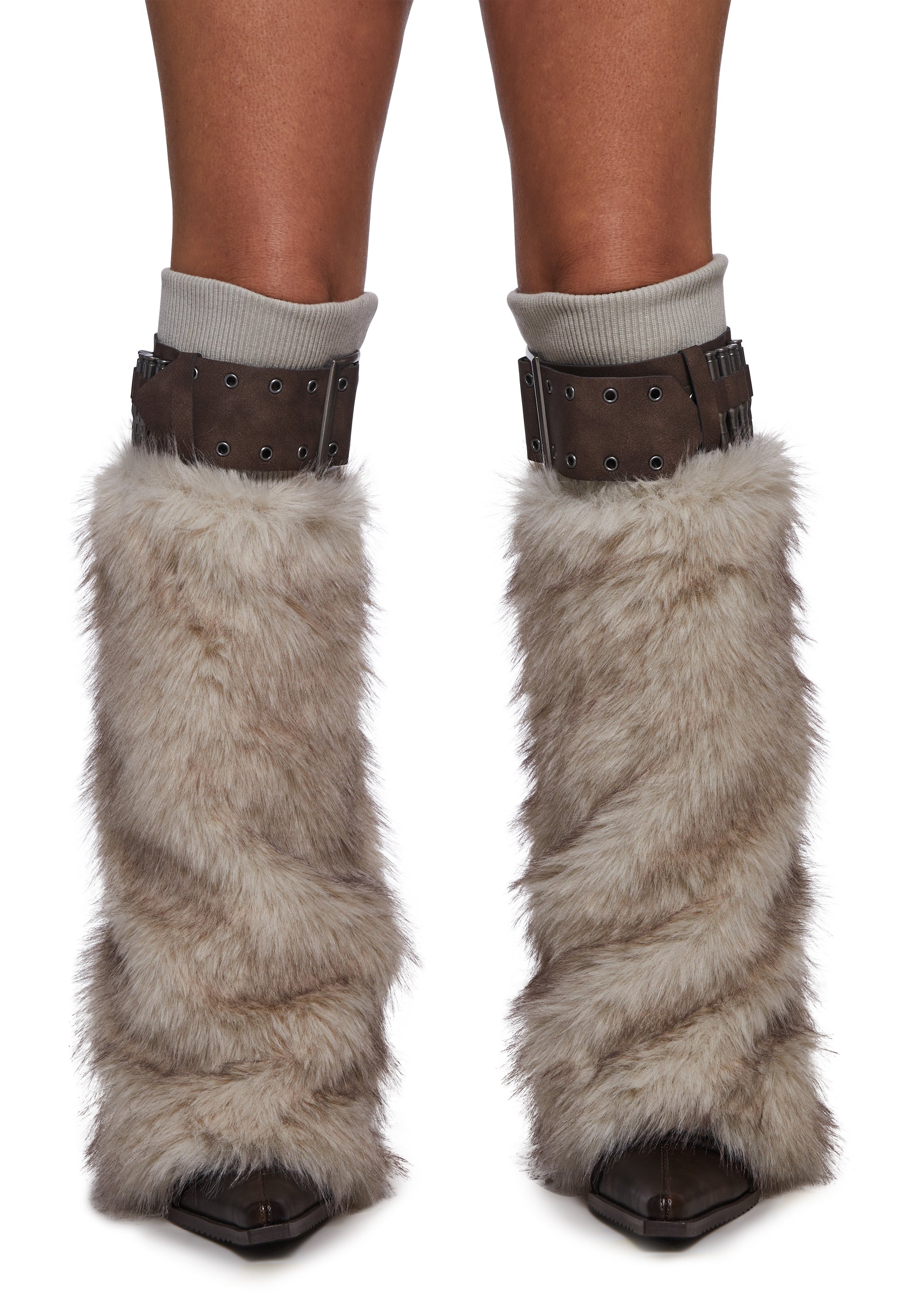 Faux Fur Boot Covers With Bullet Buckle Closures Darker Wavs - White ...
