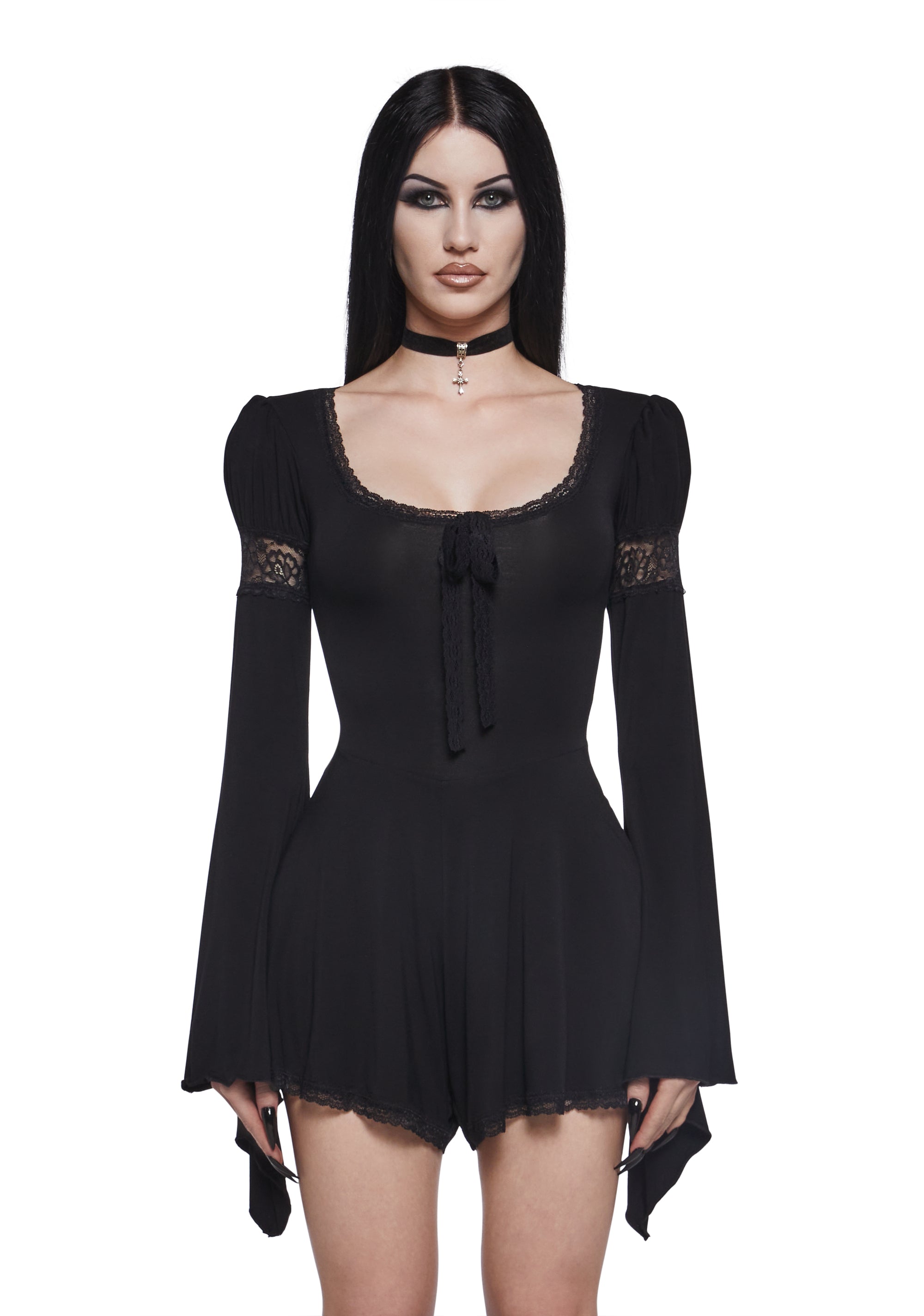 Womens Romper With Lace Details Widow - Black – Dolls Kill