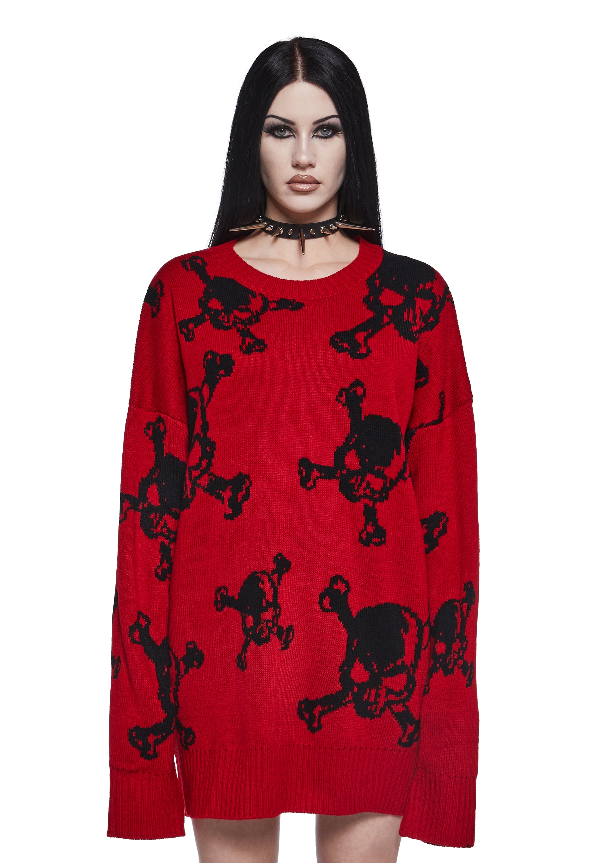 Widow Skull And Crossbones Oversized Knit Sweater - Red – Dolls Kill