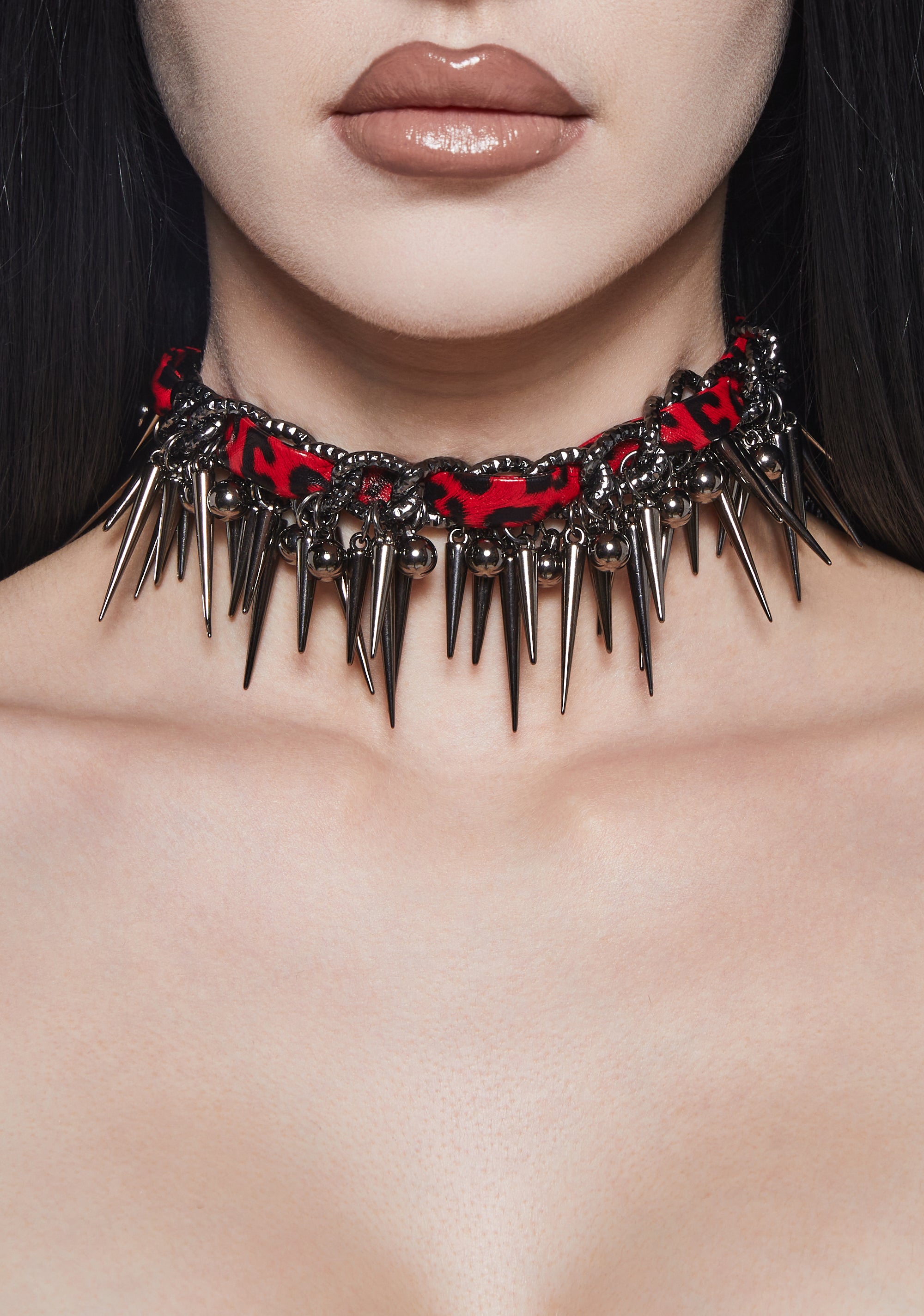 Leopard Choker With Spike Charms – Dolls Kill