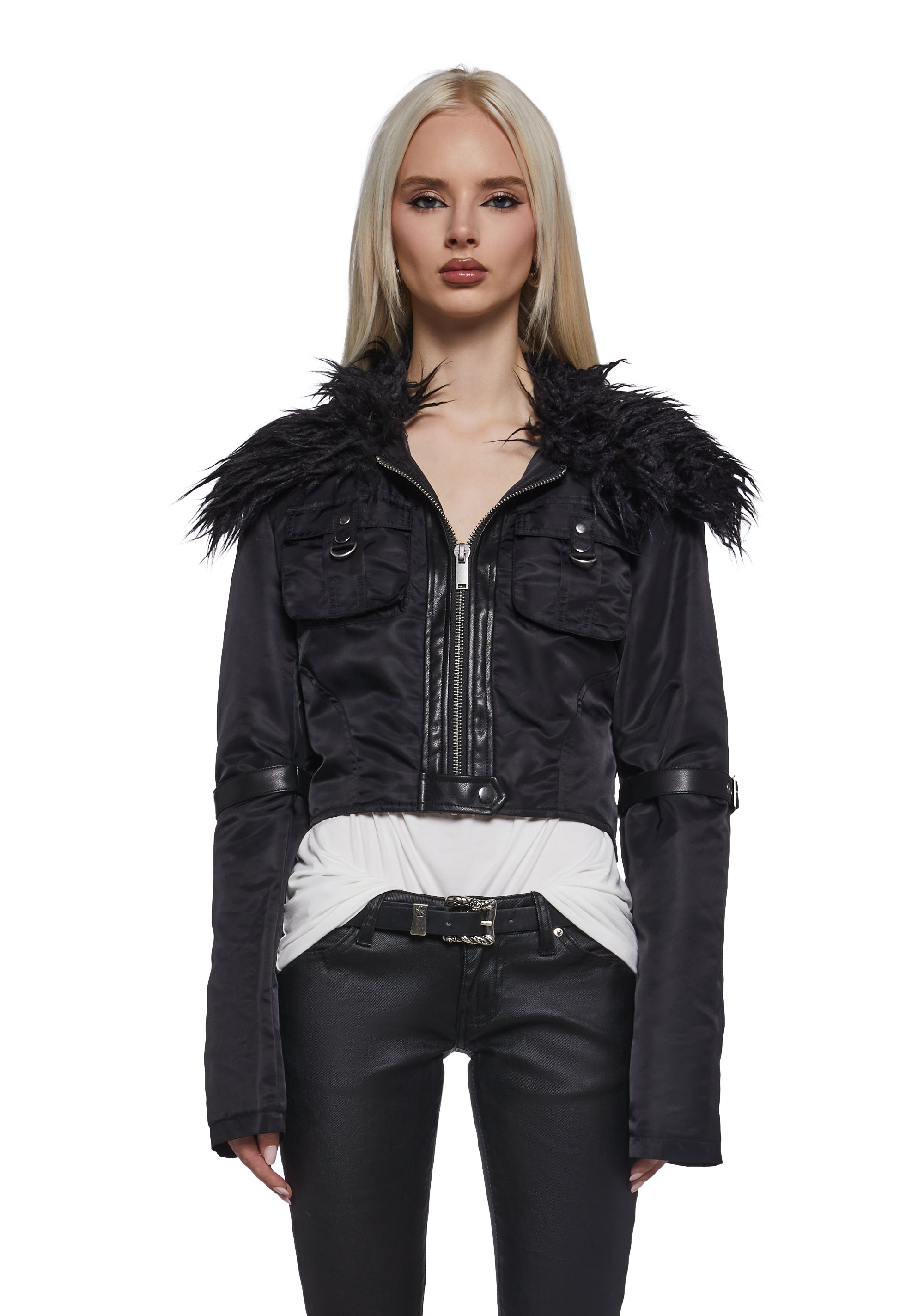 Womens Nylon Cropped Bomber Jacket - Black – Dolls Kill