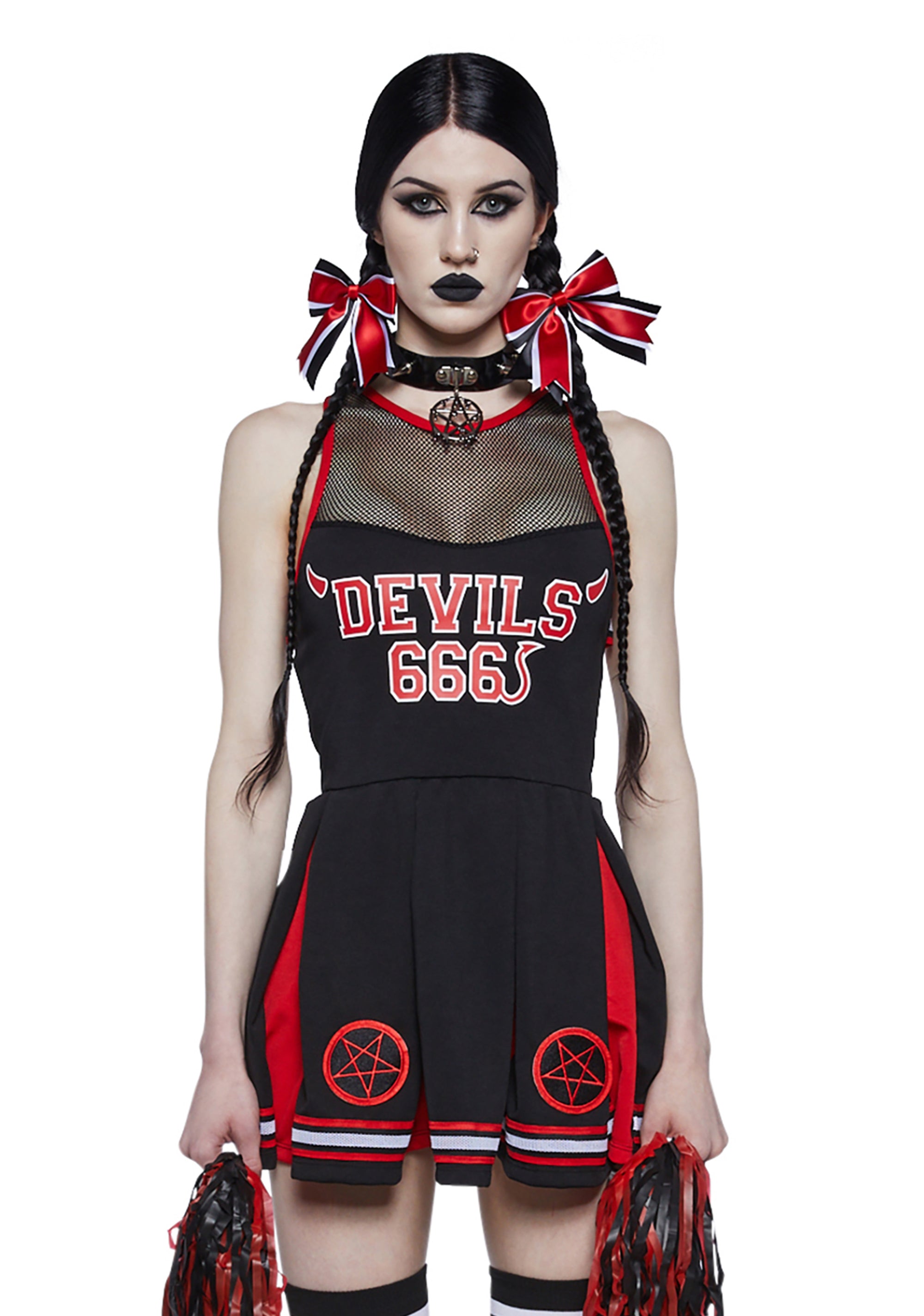 Sexy Womans Halloween Costume Devil Cheerleader Costume Set - Red ...