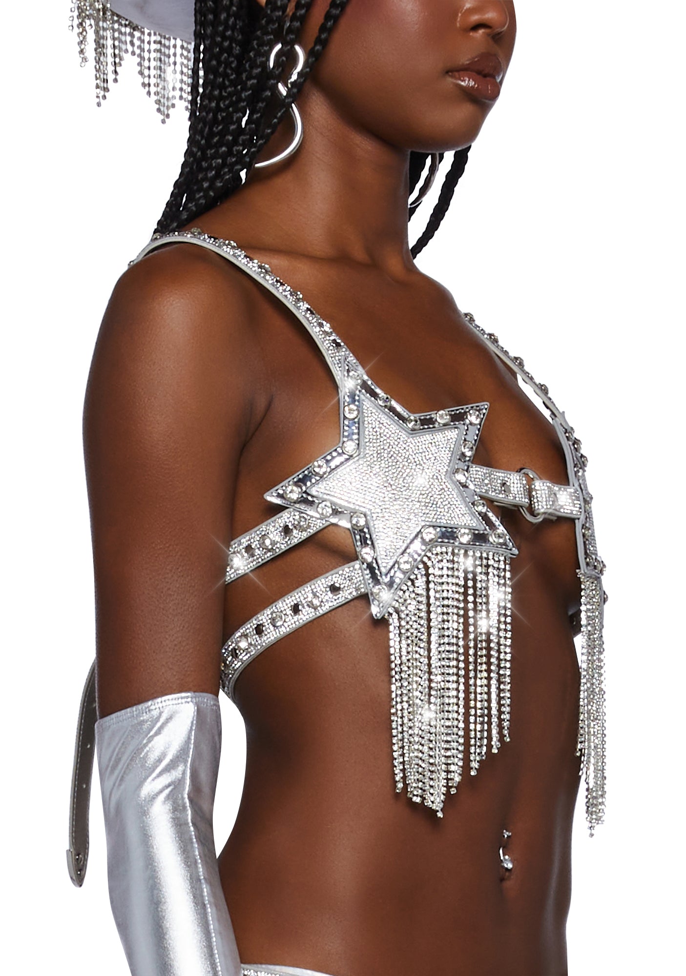 Club Exx Rhinestone Star Bra Harness - Silver – Dolls Kill