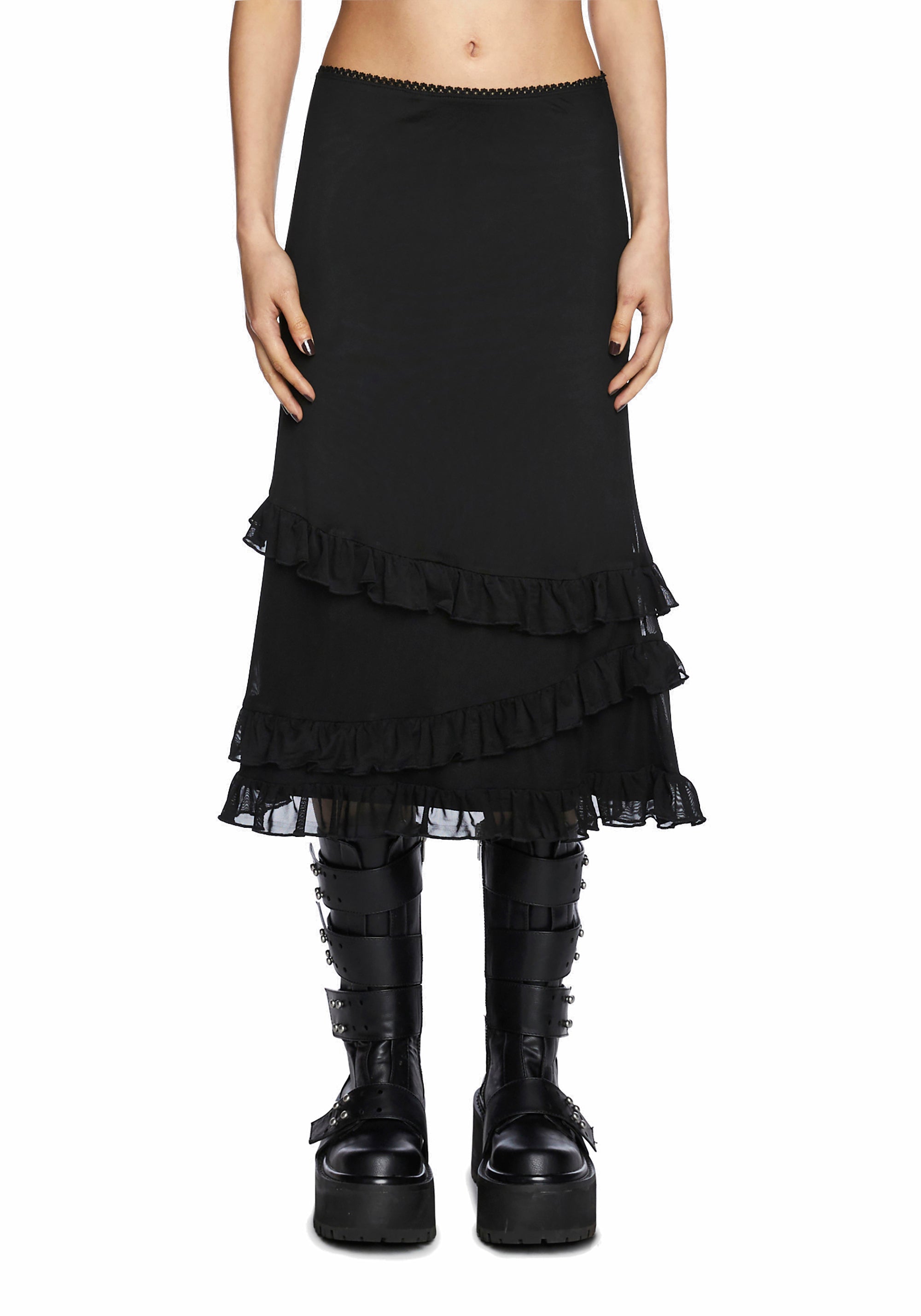 The Grave Girls Mesh Midi Ruffled Skirt - Black – Dolls Kill