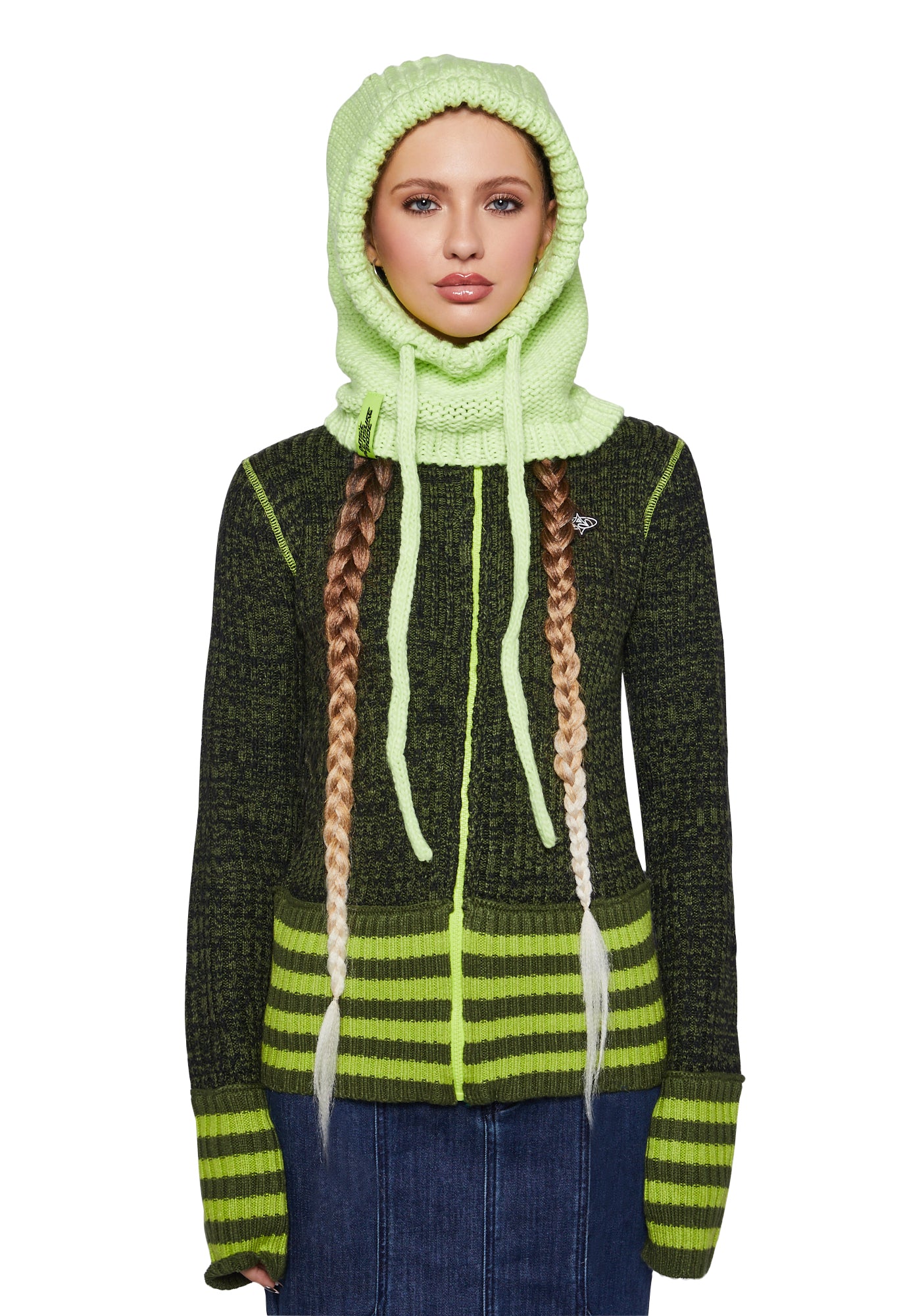 Basic Pleasure Mode Knitted Lace Up Hood - Green – Dolls Kill