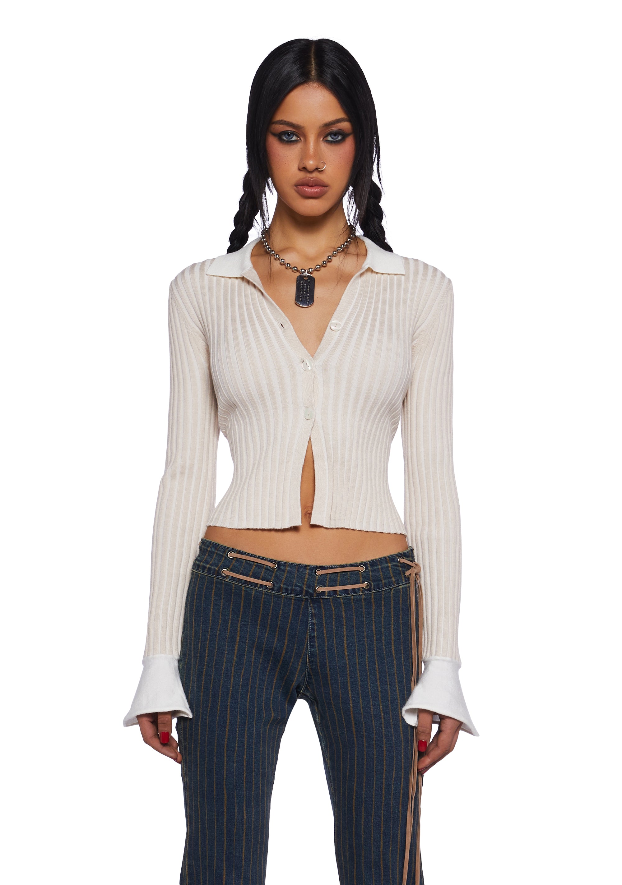 Delias Collared Sweater Top- White – Dolls Kill