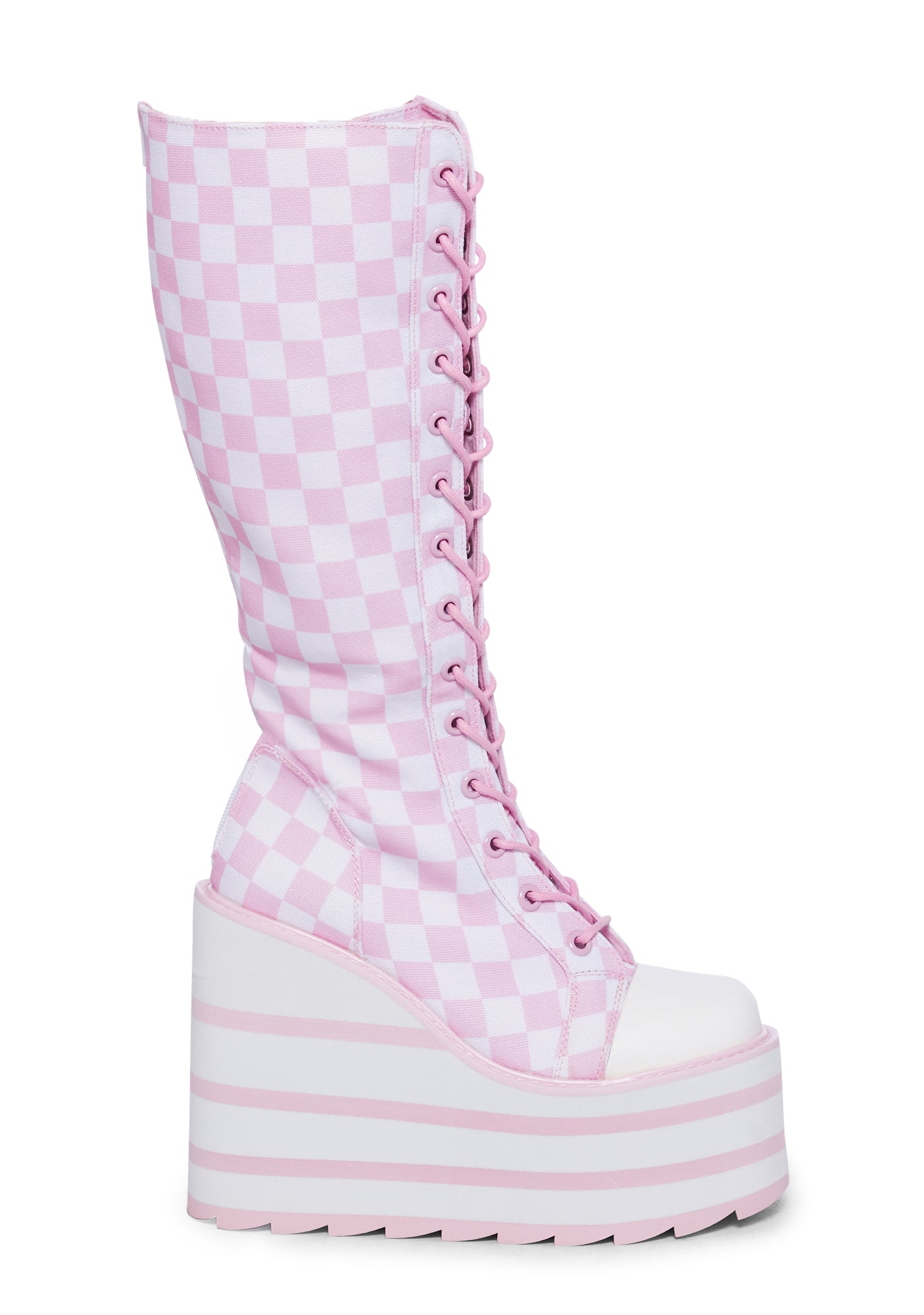 Y.R.U. Checkered Platform Canvas Boots - Pink – Dolls Kill