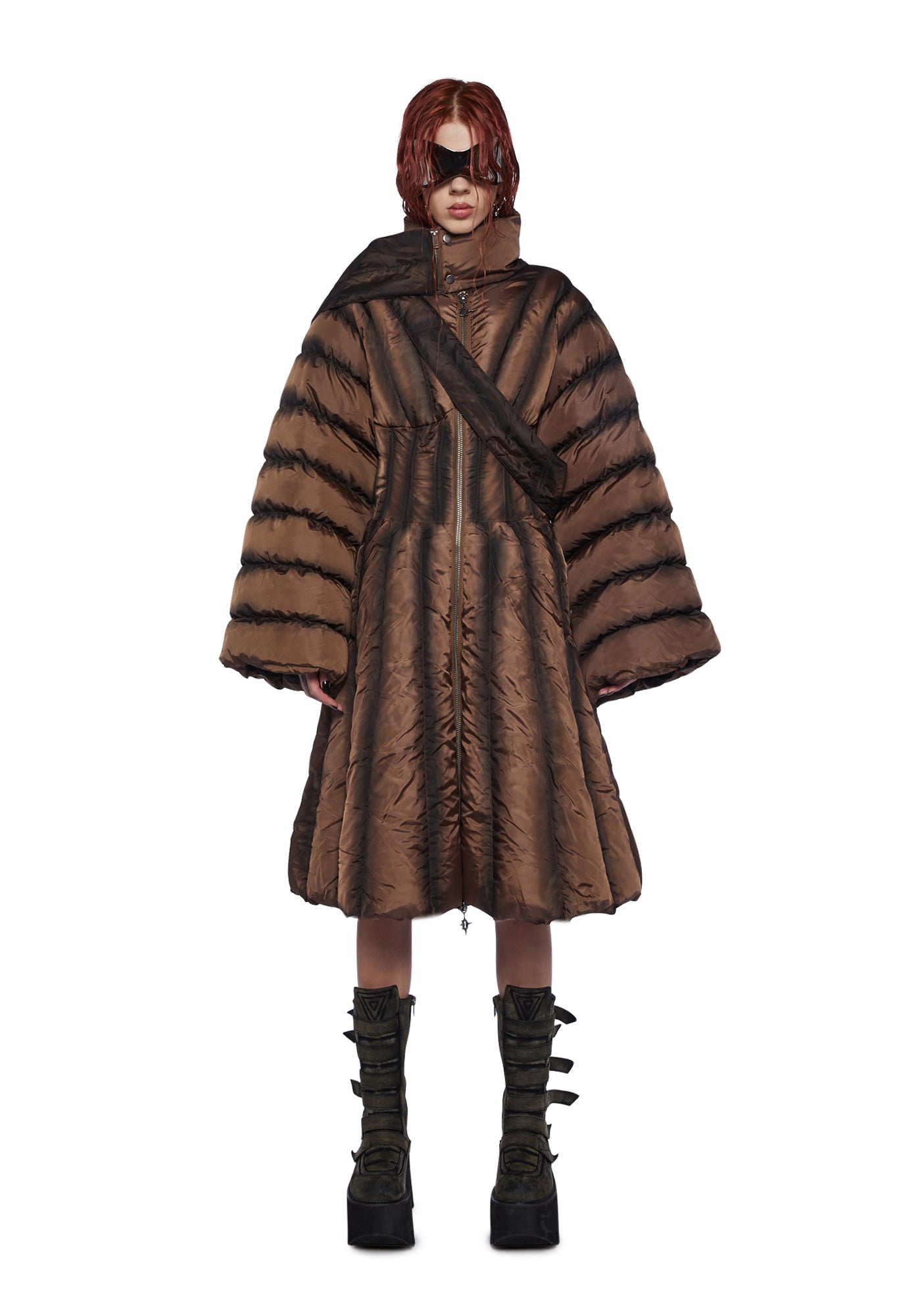 Darker Wavs Puffer Jacket With Scarf - Brown – Dolls Kill