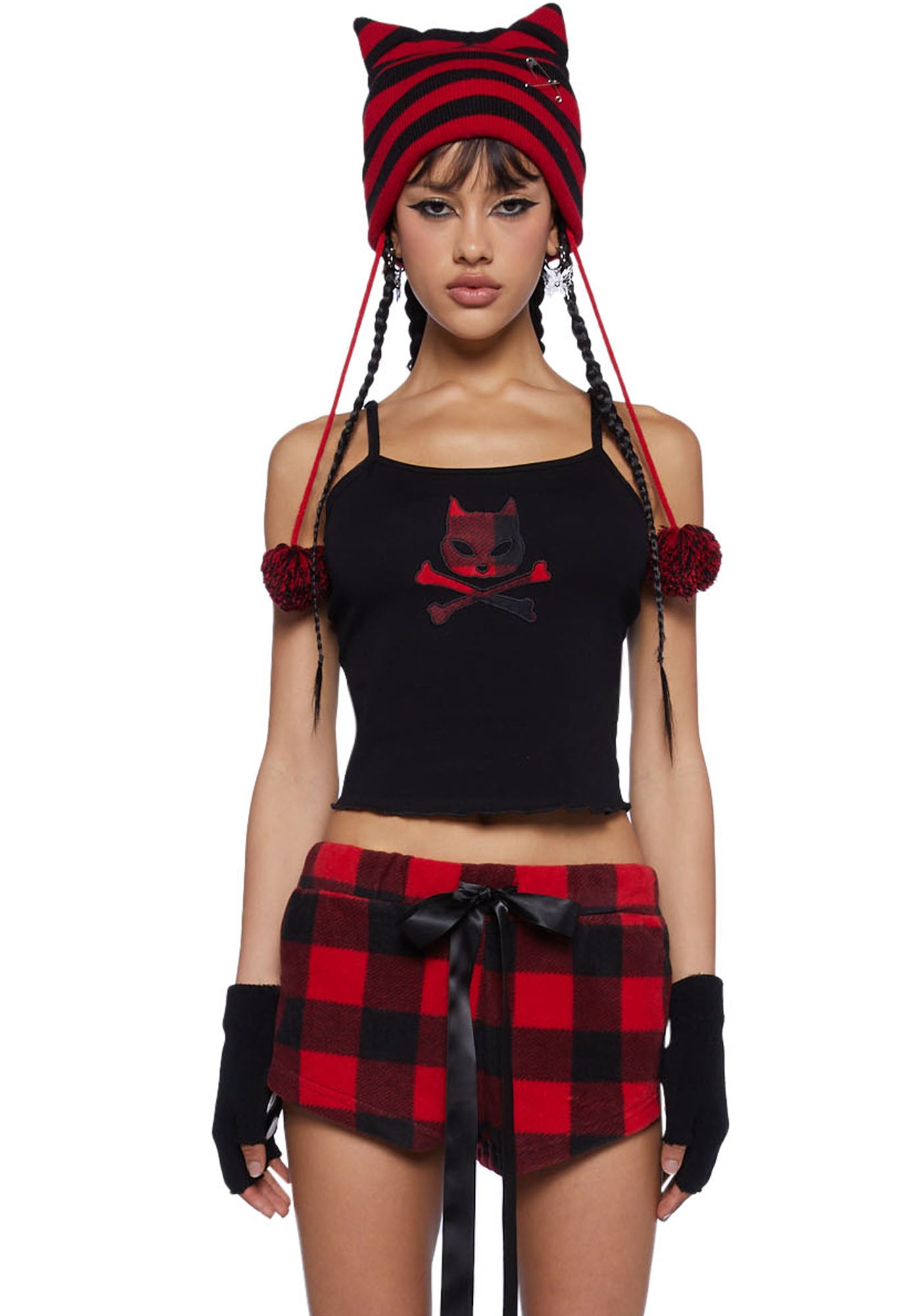Current Mood Cat Plaid Pajama Set - Black/Red – Dolls Kill