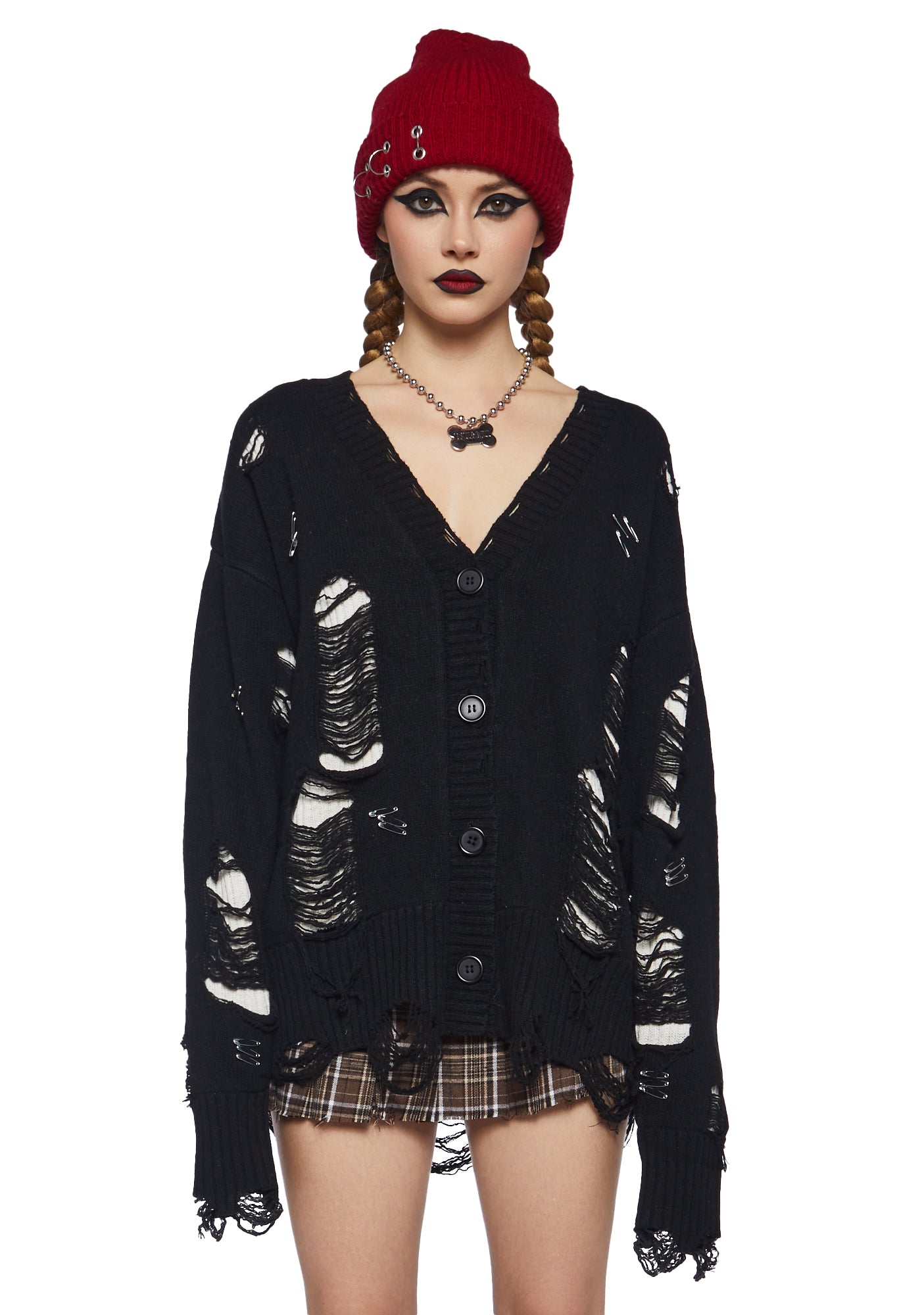 Current Mood Distress Cardigan -Black – Dolls Kill