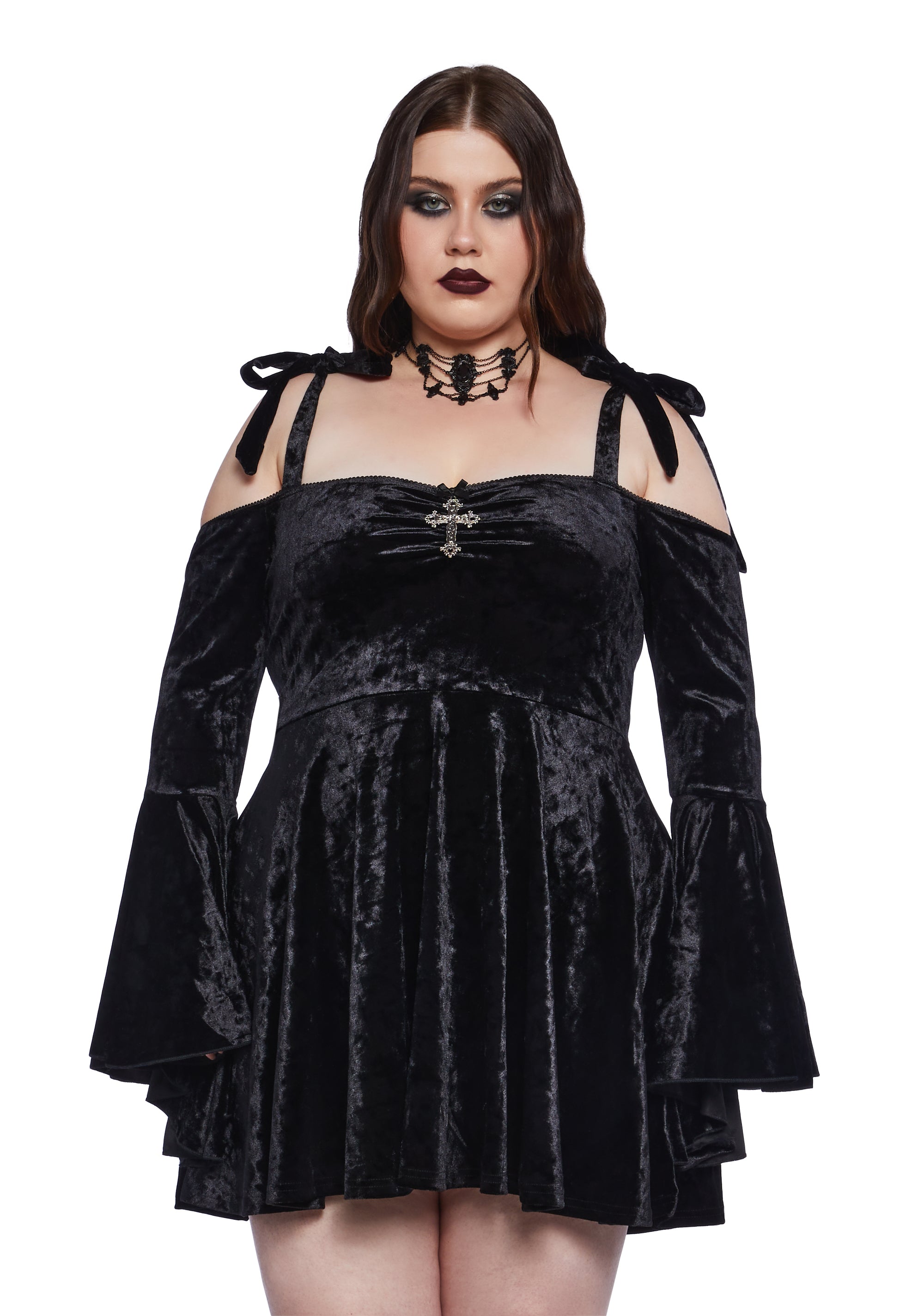 Plus Size Widow Velvet Off The Shoulder Dress - Black – Dolls Kill