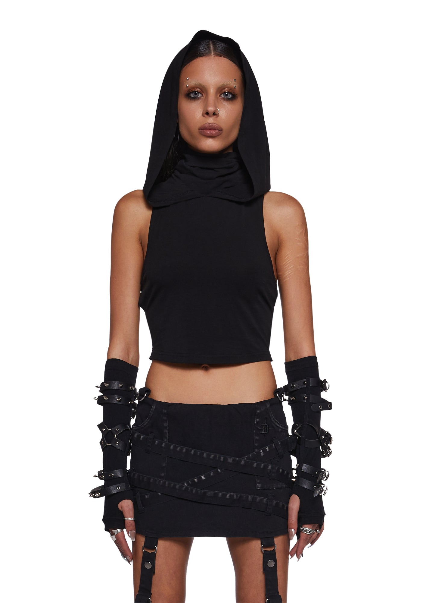 Darker Wavs Hooded Top With Cage Details - Black – Dolls Kill