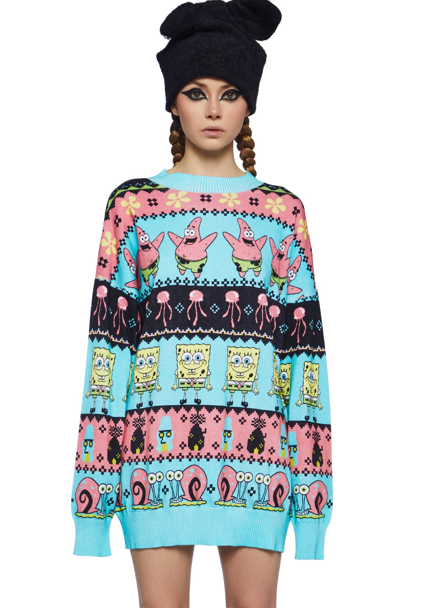 Dolls Kill x SpongeBob Intarsia Fair Isle Knit Sweater - Multi