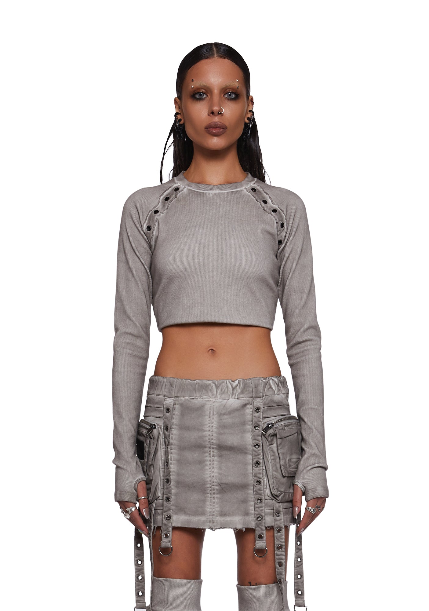 Darker Wavs Washed Ribbed Long Sleeve - Sand – Dolls Kill