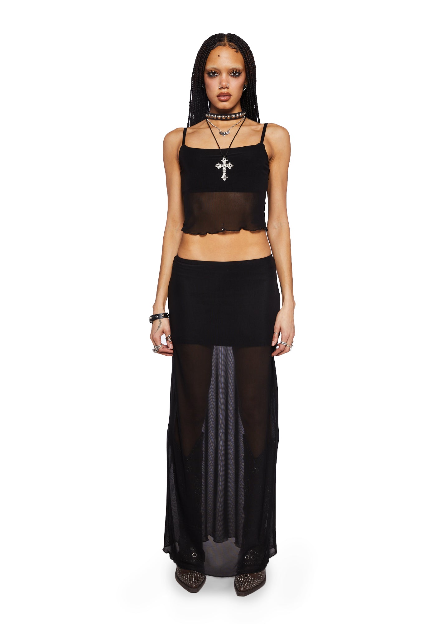 Current Mood Mesh Cami And Maxi Skirt Set - Black – Dolls Kill