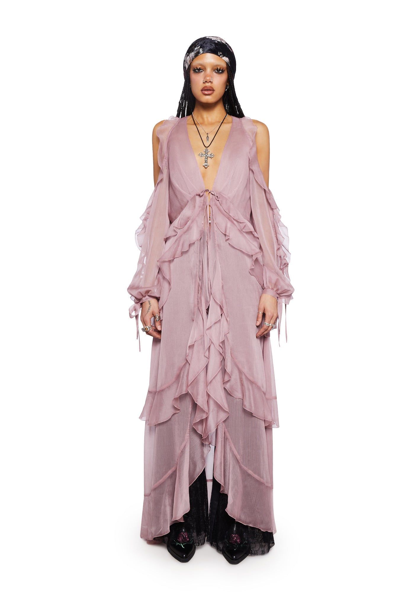 Current Mood Ruffle Open Front Duster- Pink – Dolls Kill