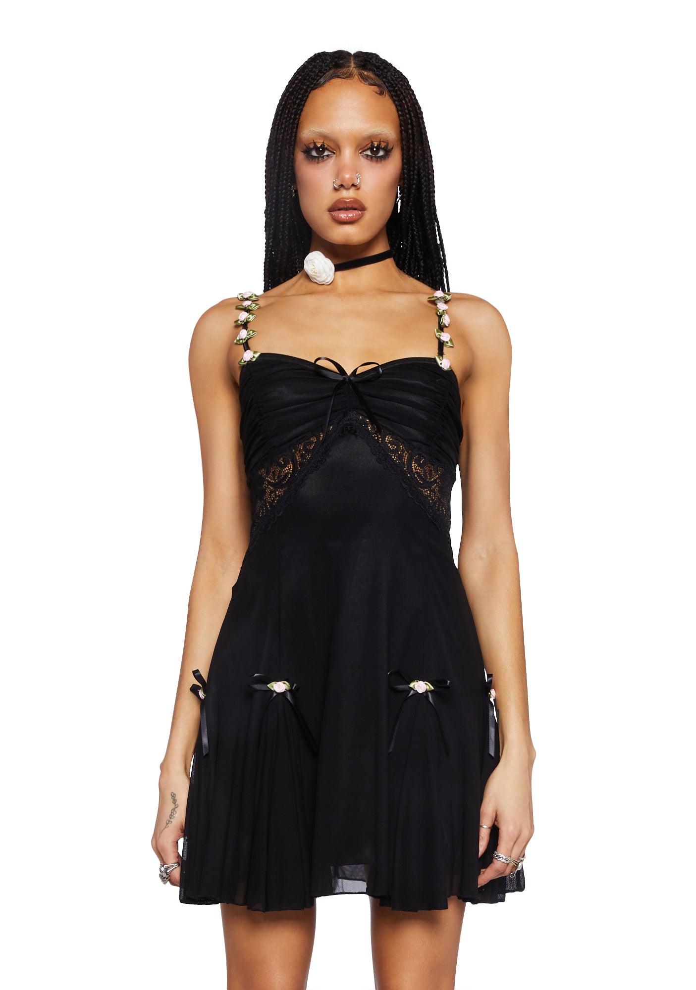 Current Mood Satin Rosette Mini Dress - Black – Dolls Kill