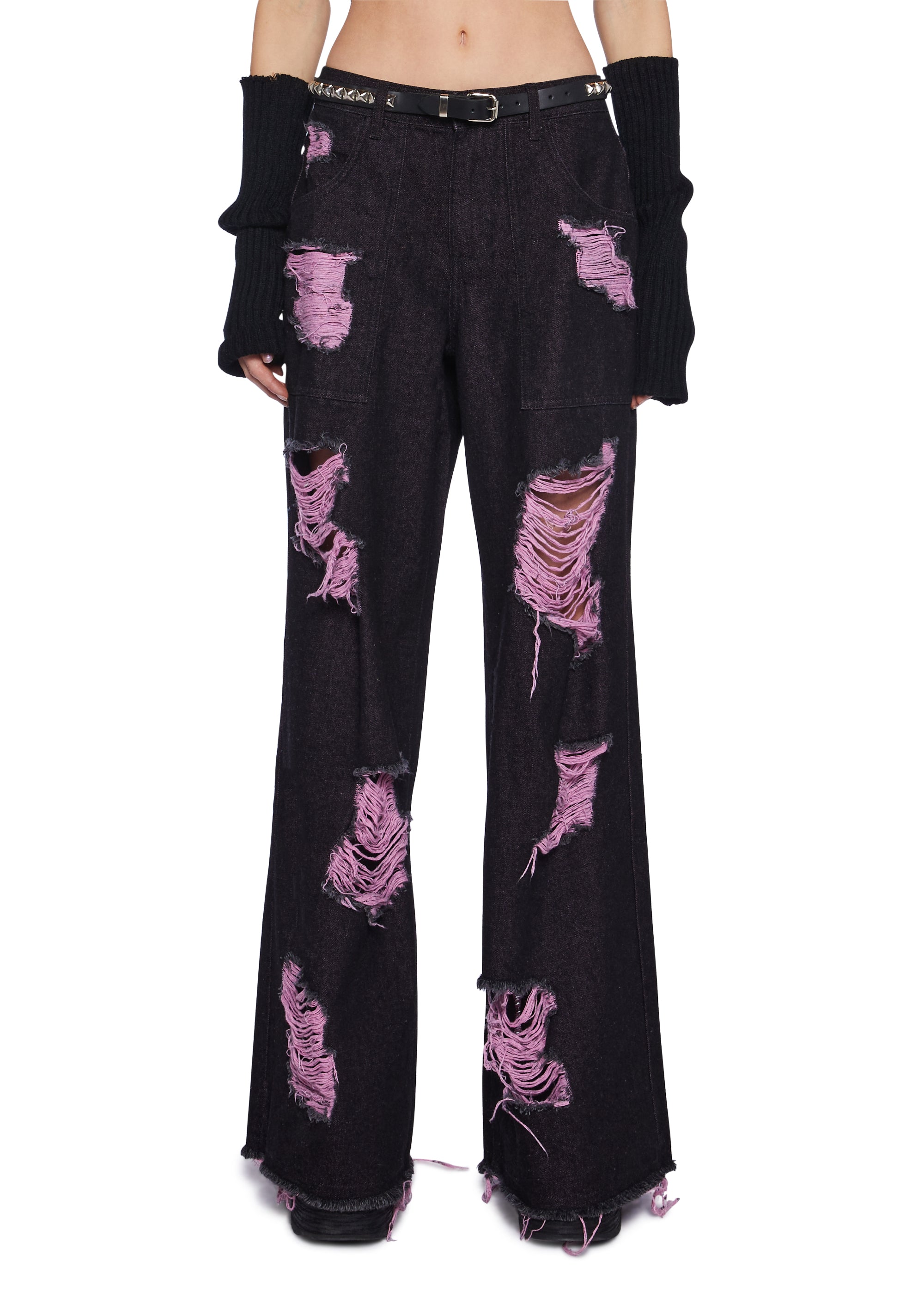 Current Mood Twill Threaded Wide Leg Pants - Black – Dolls Kill