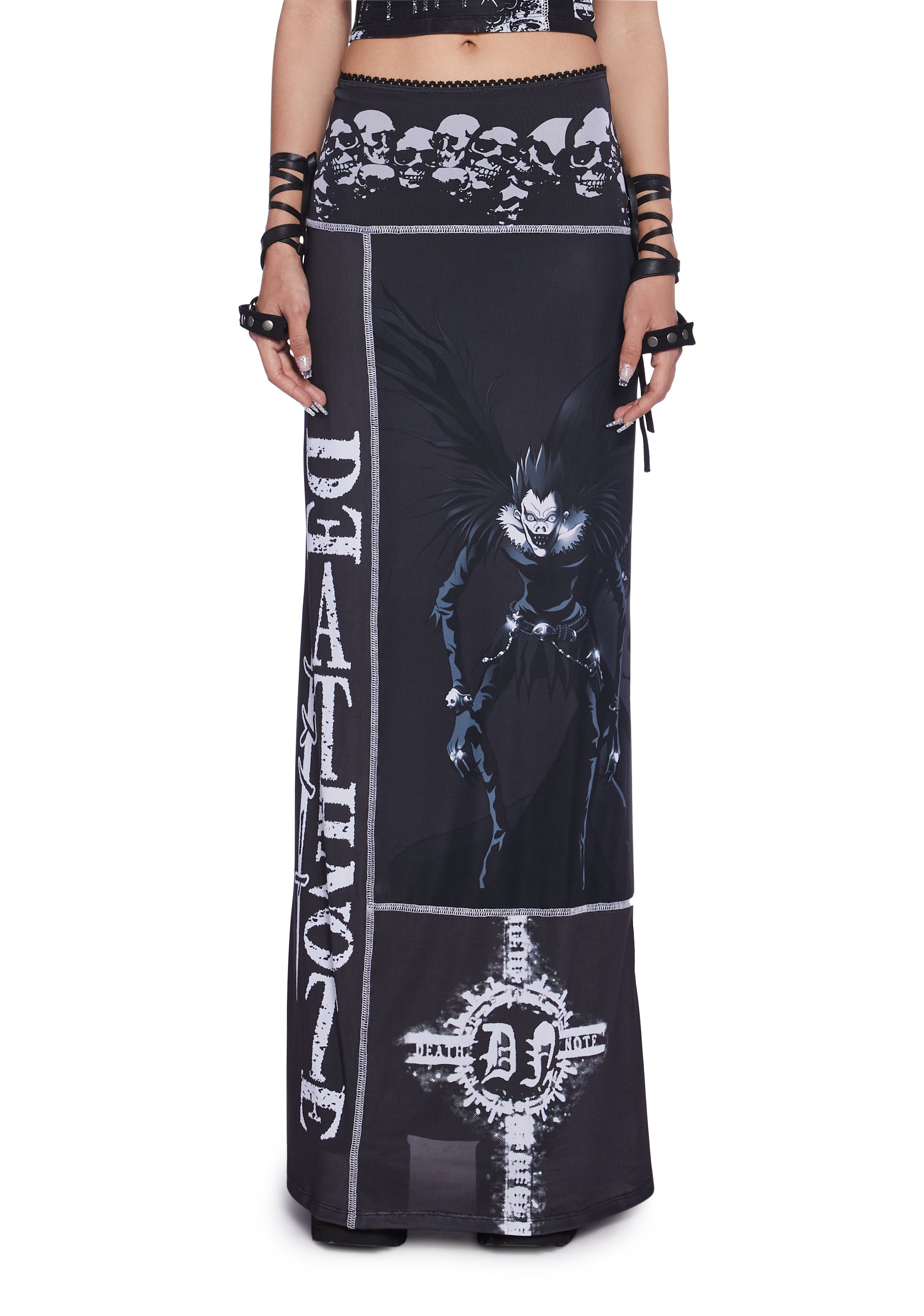 Dolls Kill x Death Note Mesh Paneled Graphics Maxi Skirt Ryuk Light - Black