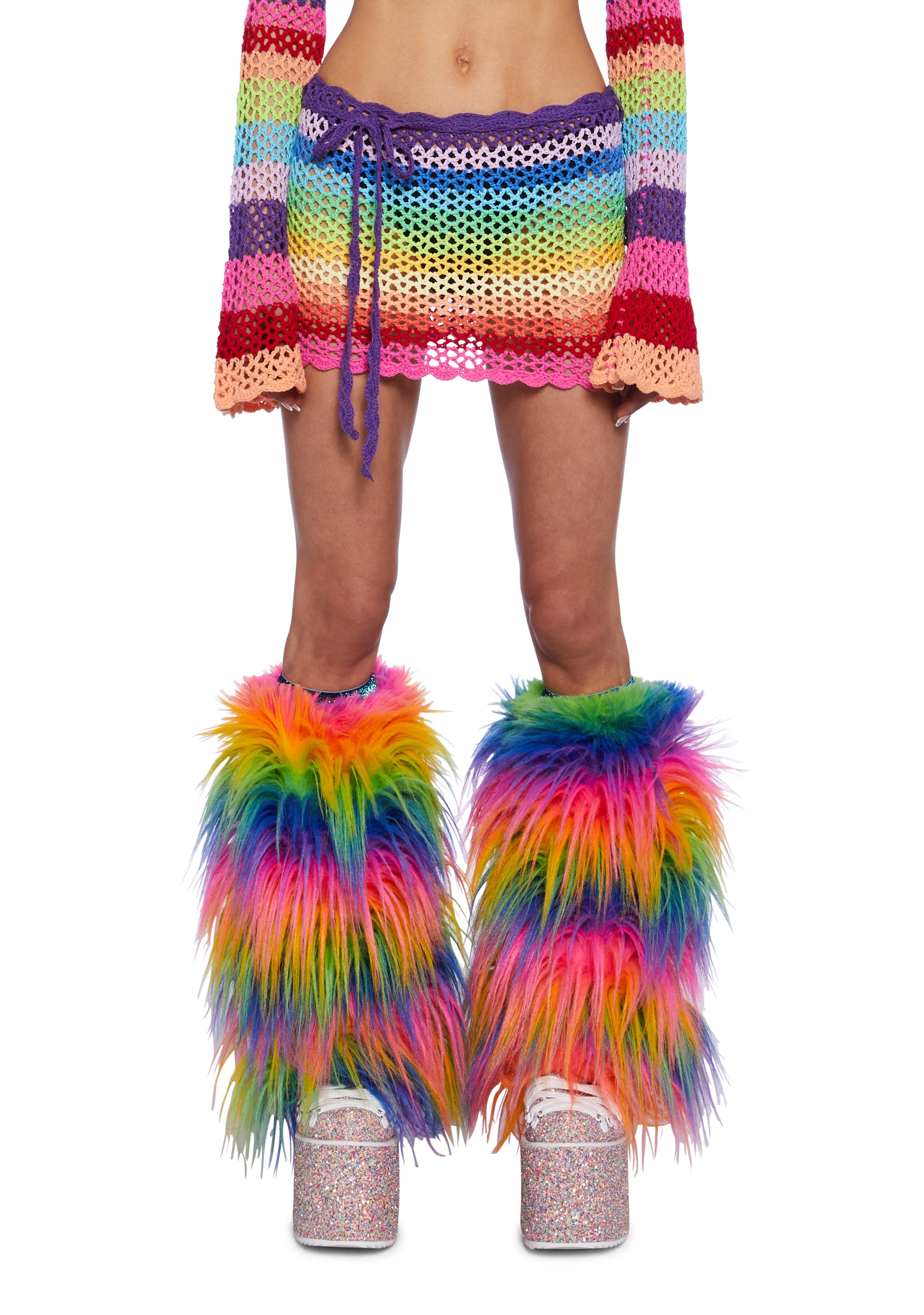 Club Exx Crochet Rainbow Mini Skirt With Tie Closures Festival Raves ...
