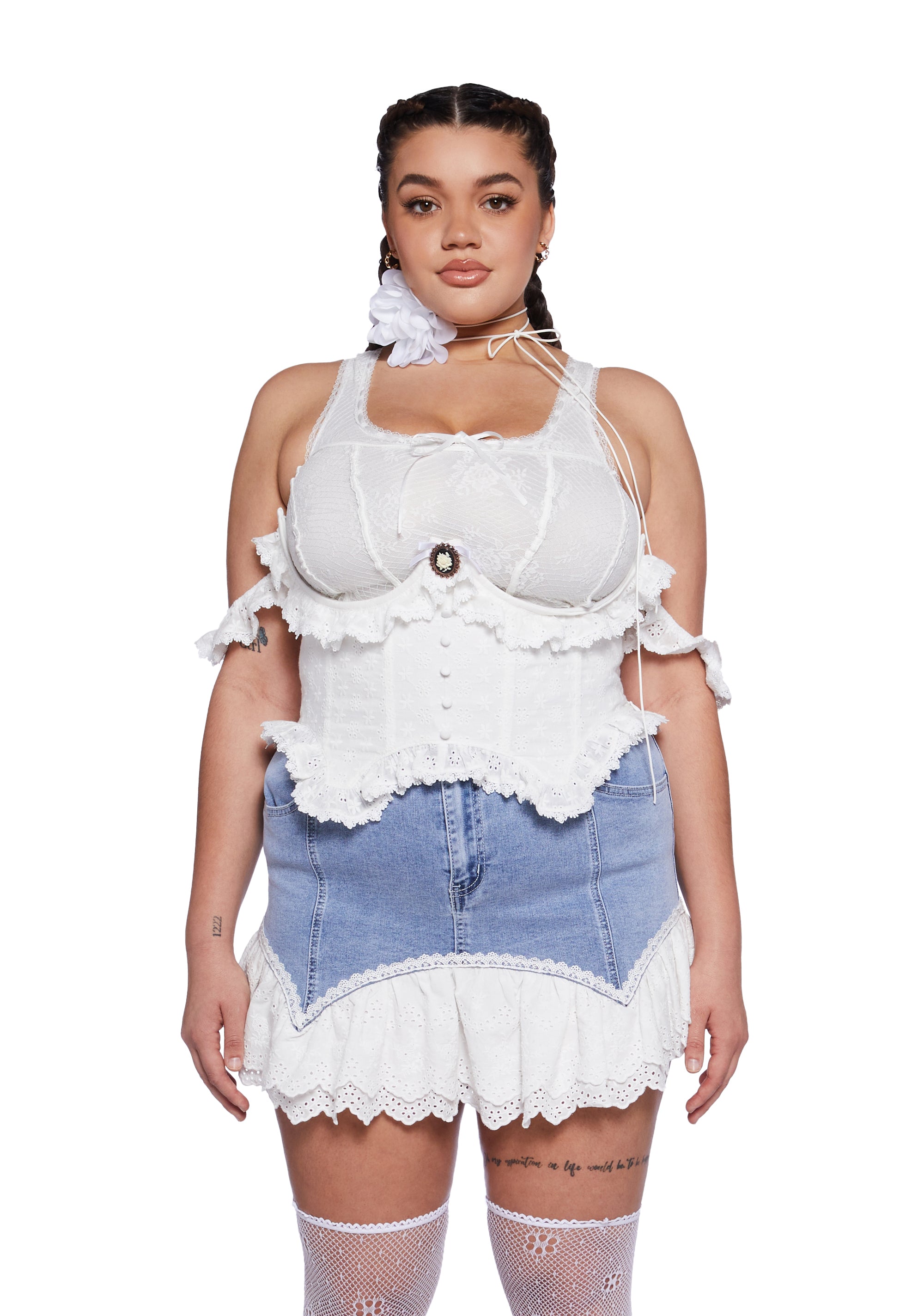 Plus Sugar Thrillz Eyelet Lace Underbust Corset Top - White – Dolls Kill