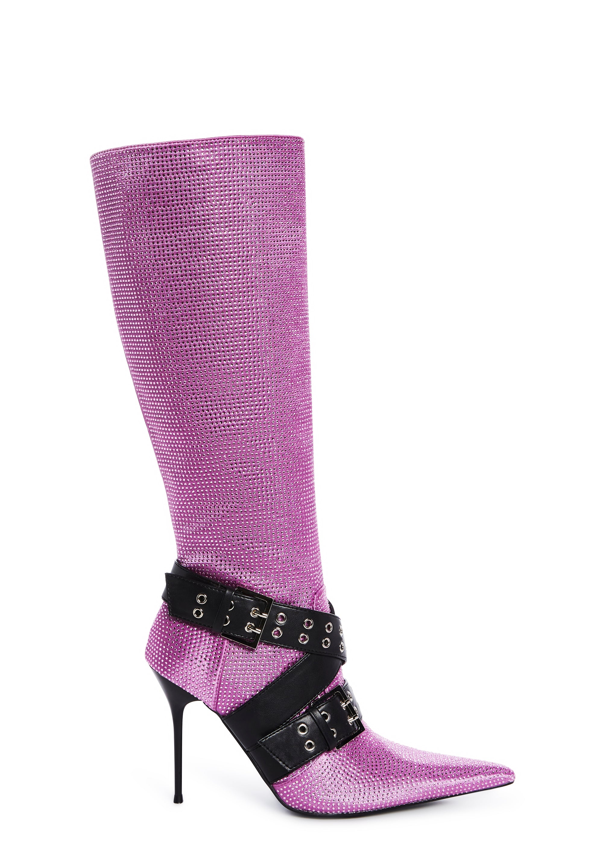 Generation Kiss Pointed Toe Rhinestone Buckle Knee High Boots - Pink ...