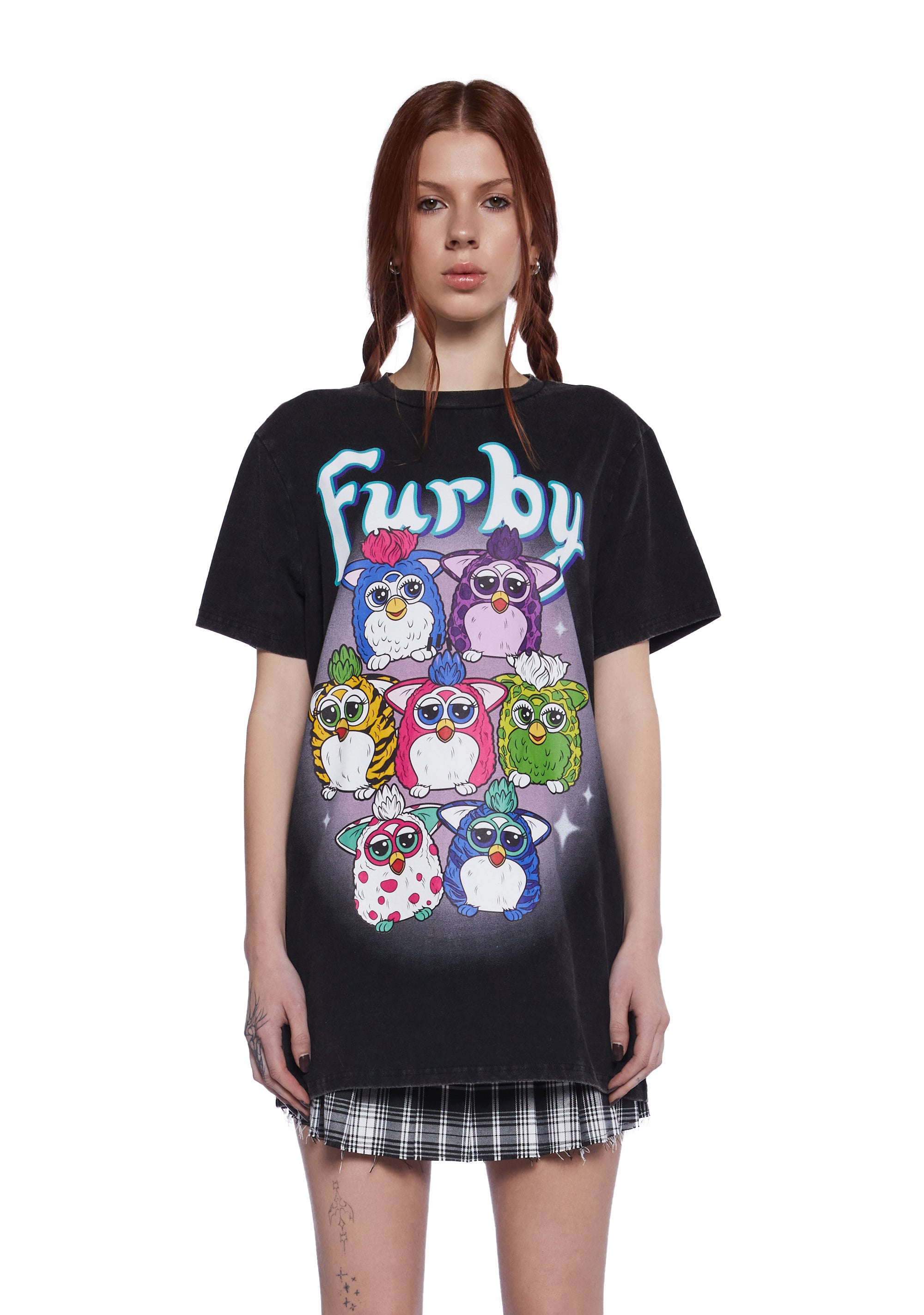 Dolls Kill x Furby Oversized Washed Cotton Group Graphic Tee- Black