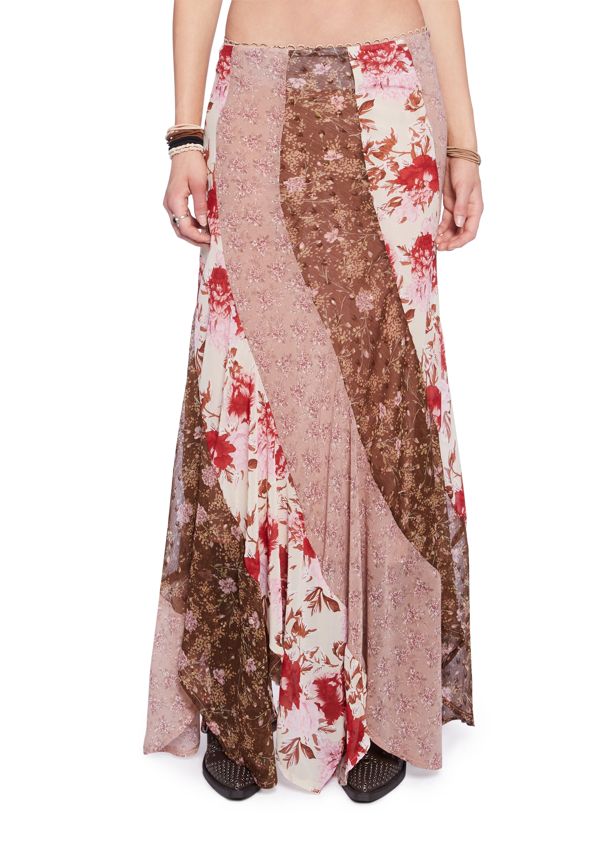 Current Mood Patchwork Floral Handkerchief Maxi Skirt - Floral – Dolls Kill