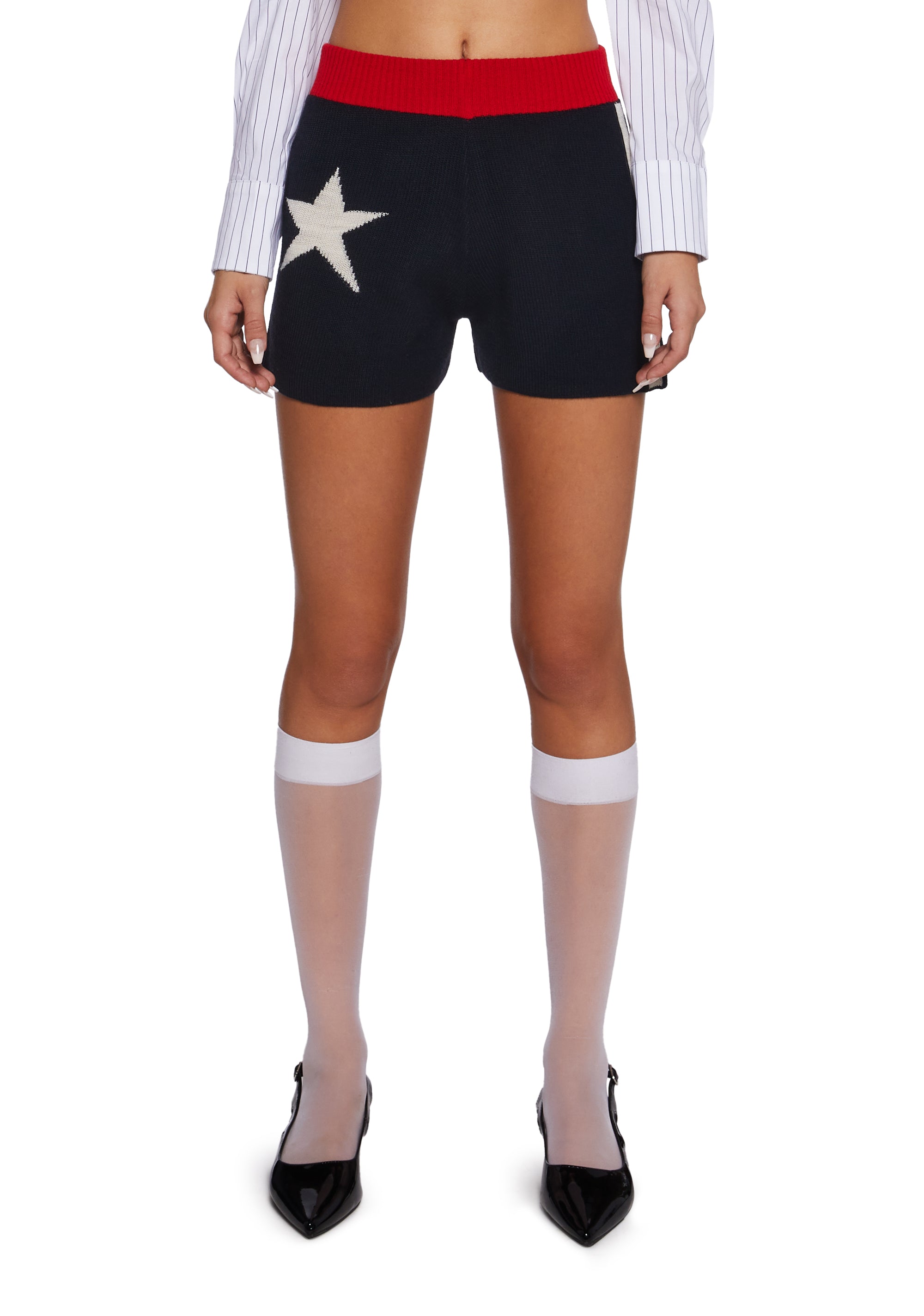 Basic Pleasure Mode Stretchy Star Knit Shorts - Navy – Dolls Kill