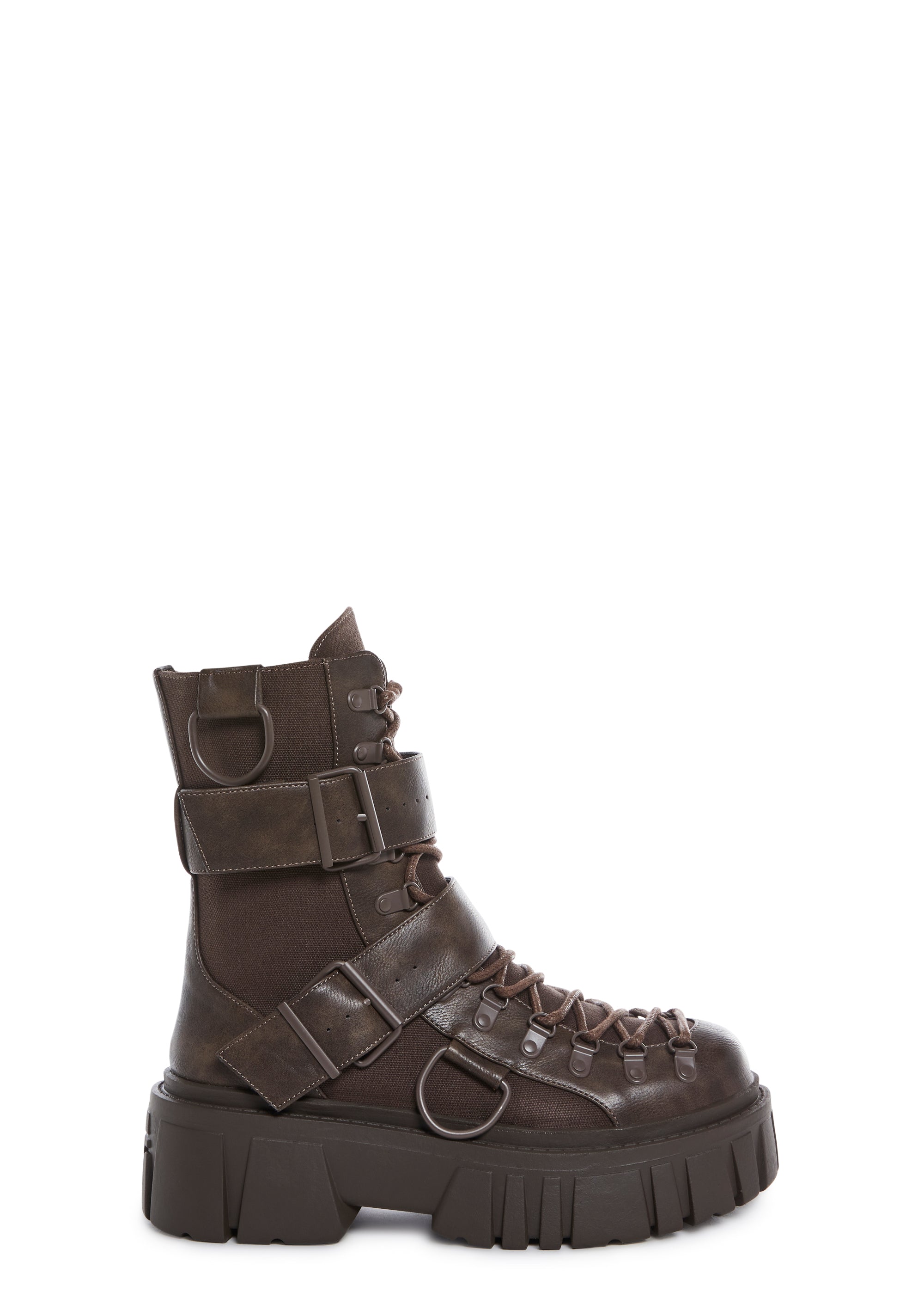 Club Exx Burning Man Buckle D Ring Lace Up Combat Boots - Brown – Dolls ...