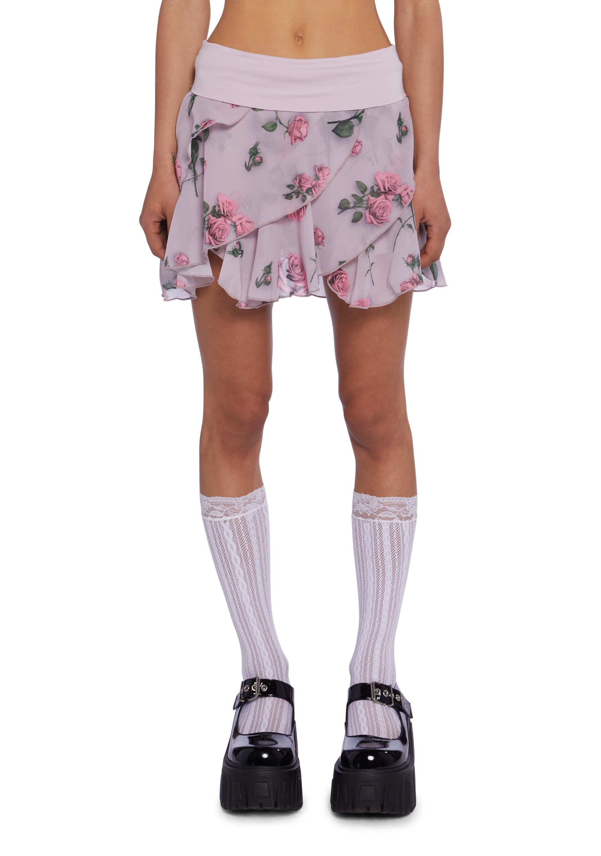 Delia's Flounce Chiffon Mini Skort With Rose Print - Pink – Dolls Kill