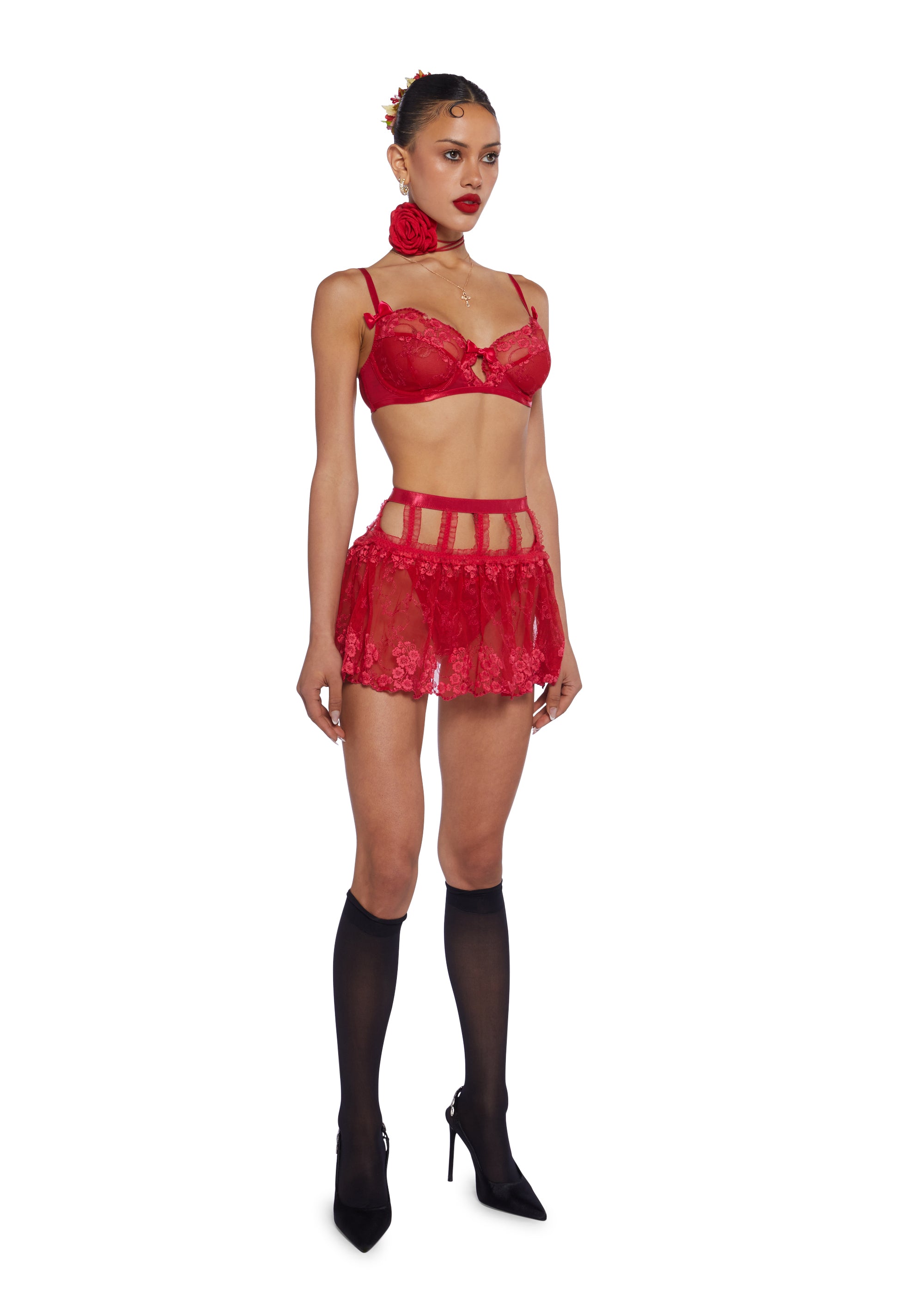 Sugar Thrillz Sheer Mesh Flocked Floral Bra Top And Thong Sugar Thrillz Sheer Mesh Flocked Floral Bra Top And Thong