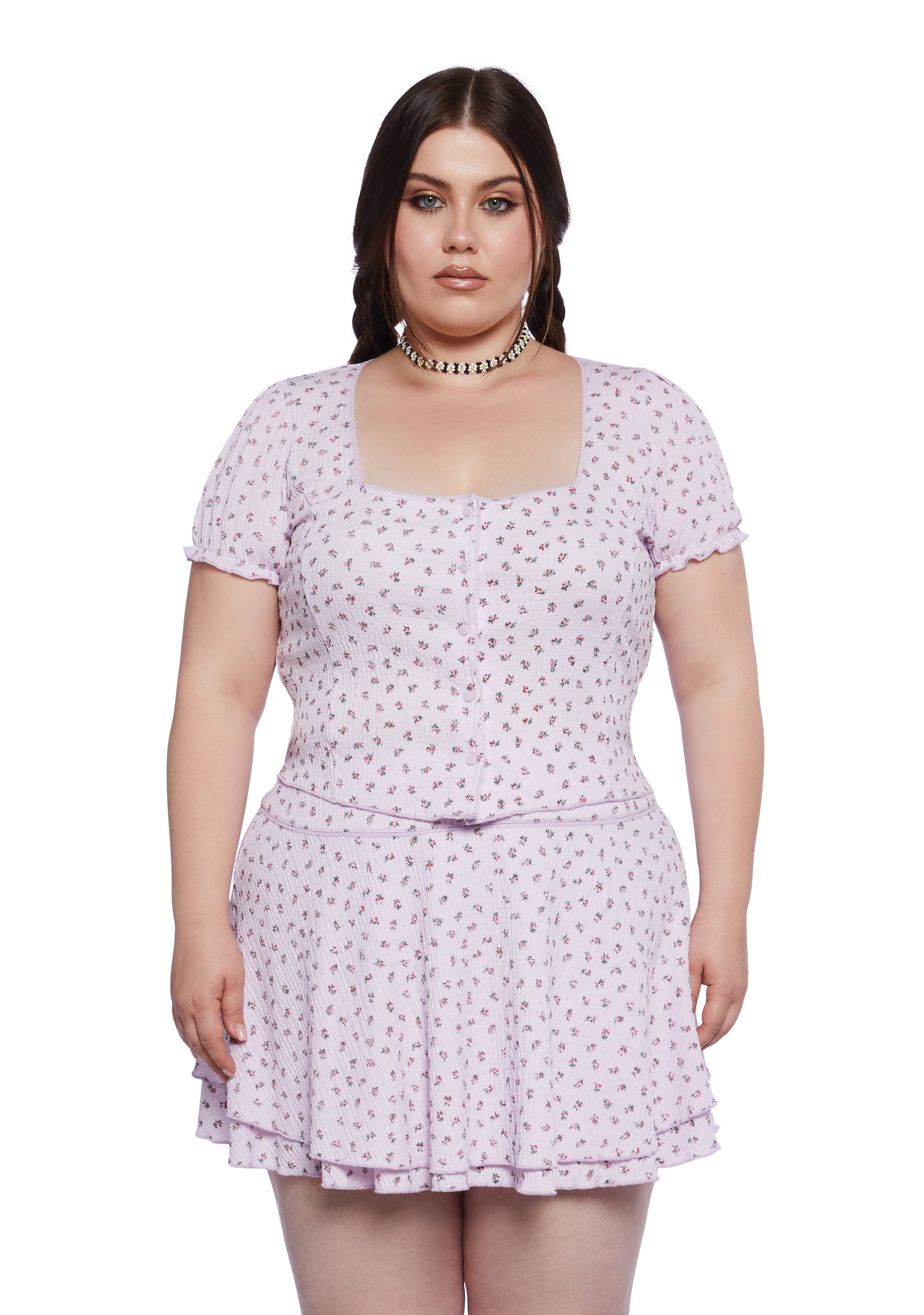 Plus Size Delia's Stretchy Pointelle Knit Ditzy Floral Ruffled Skirt ...