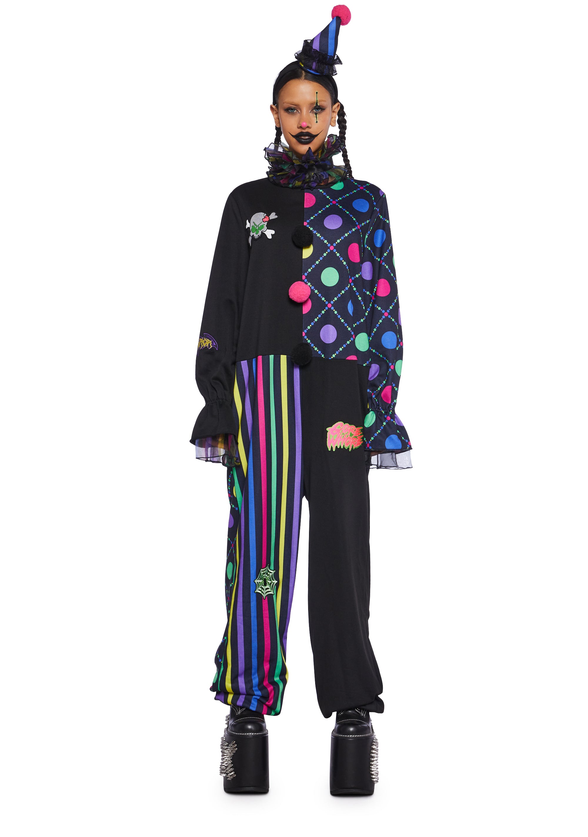 Sexy Womens Halloween Costume Halloween Neon Punk Patch Circus Clown ...