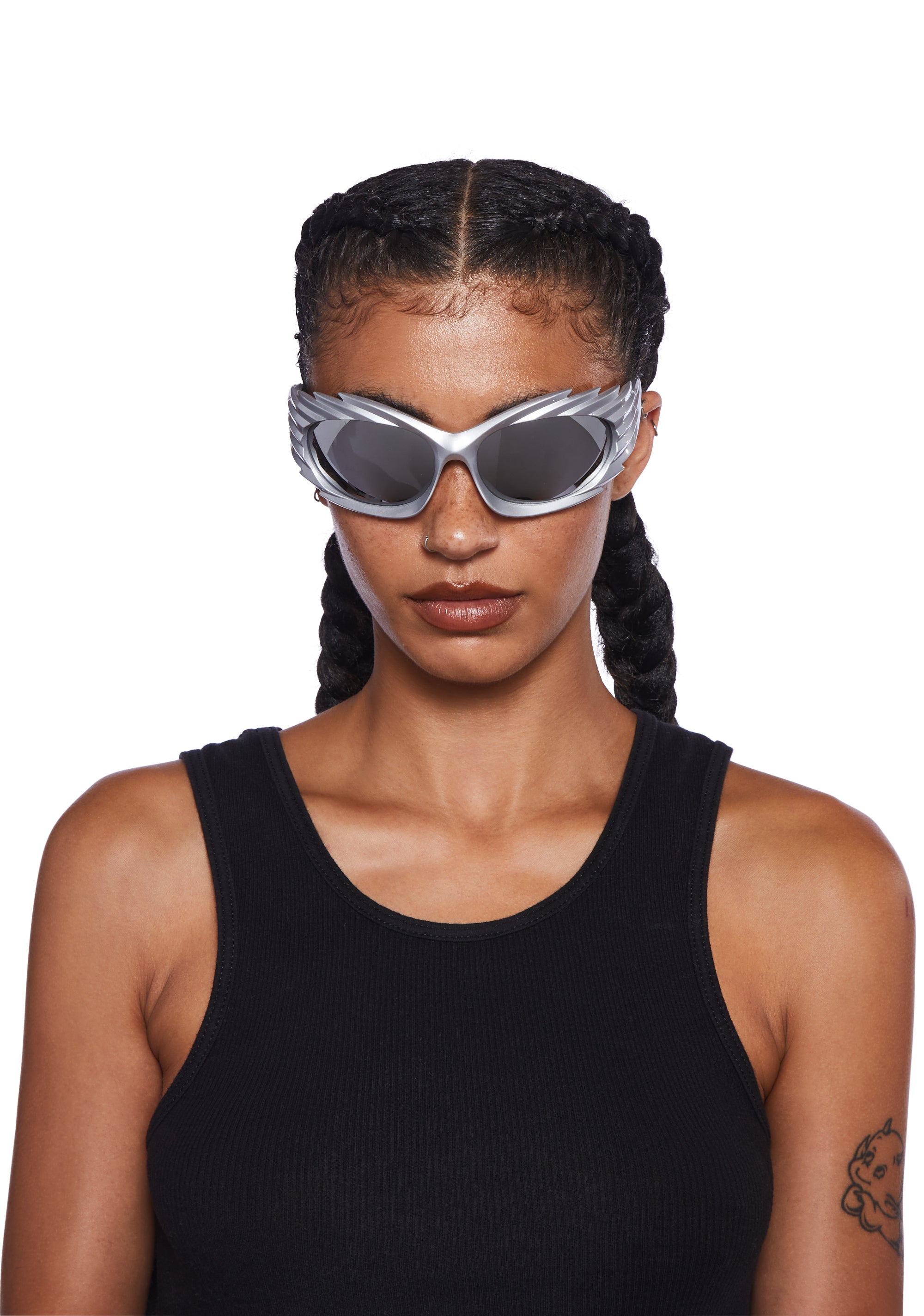 Jagged Shield Sunglasses 90s Y2K Skiing - Silver – Dolls Kill