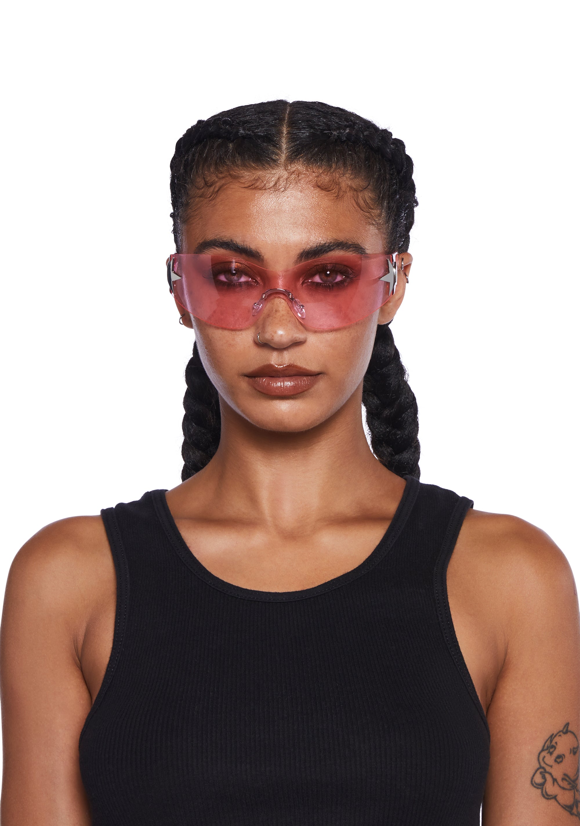 Clear Shield Sunglasses With Stars On The Sides Y2K - Pink – Dolls Kill
