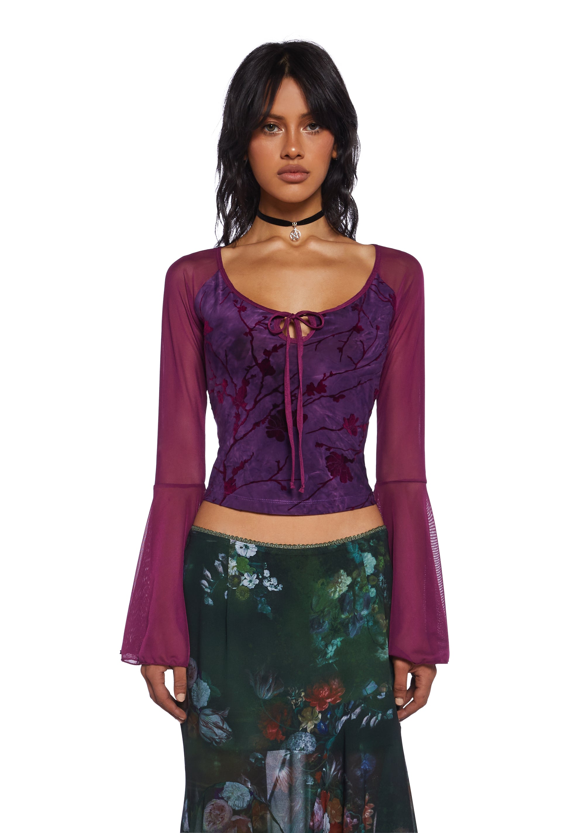 Delia's Flocked Burnout Velvet Mesh Long Sleeve Top Witch School ...