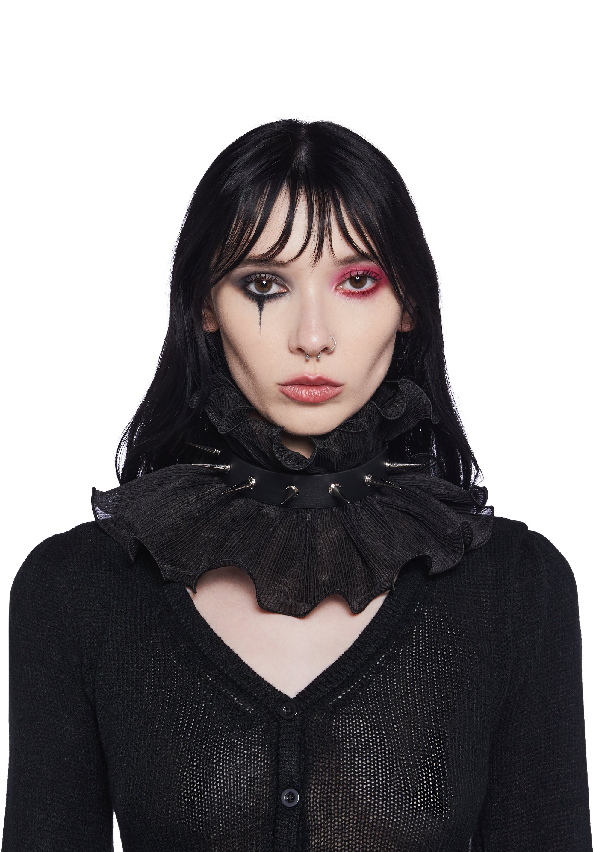Widow Goth Cirque Noir Ruffled Organza Vegan Leather Spiked Neck Collar ...