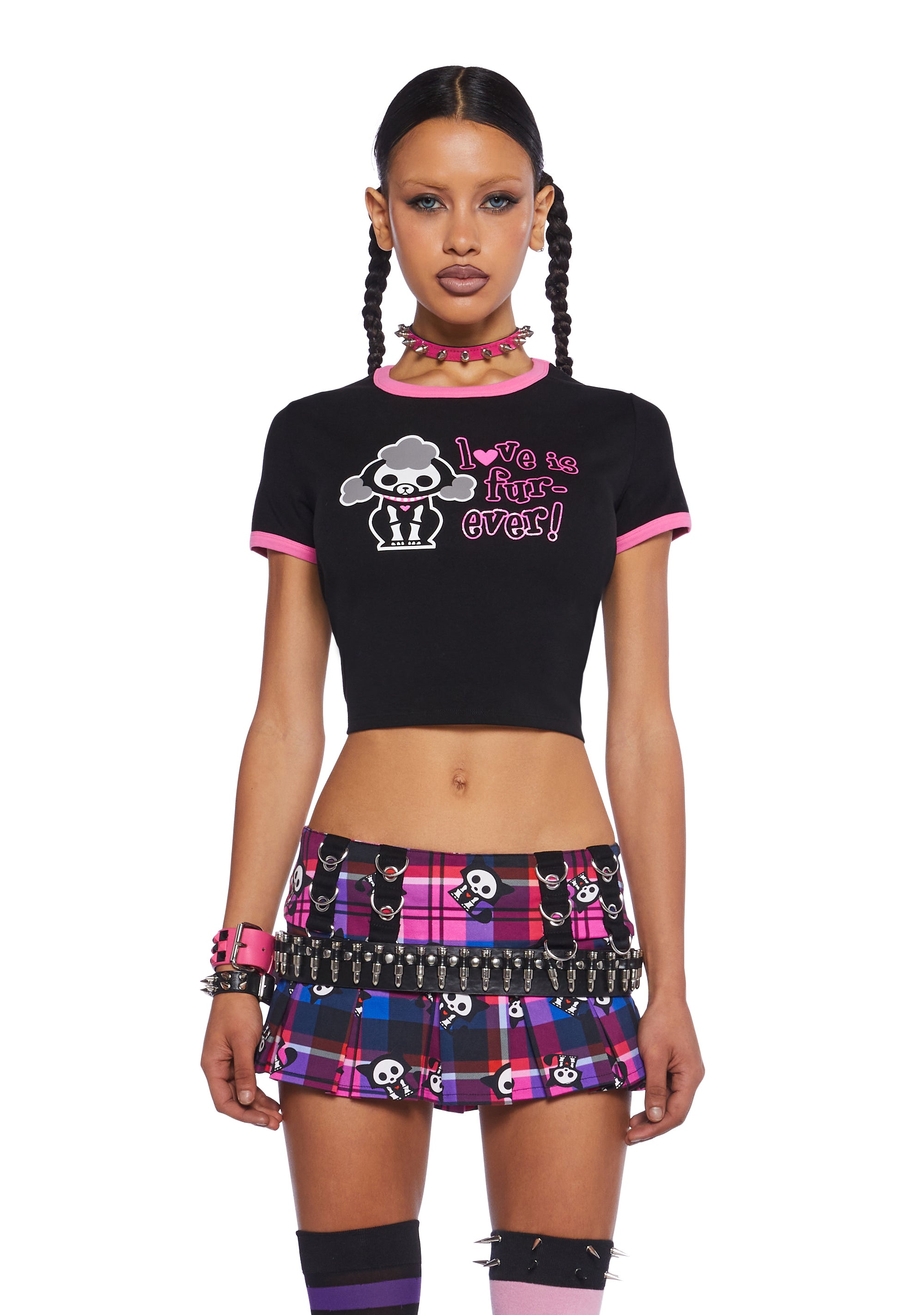 Dolls Kill x Skelanimals Roxie Ringer Contrast Cropped Short Sleeve Tee ...