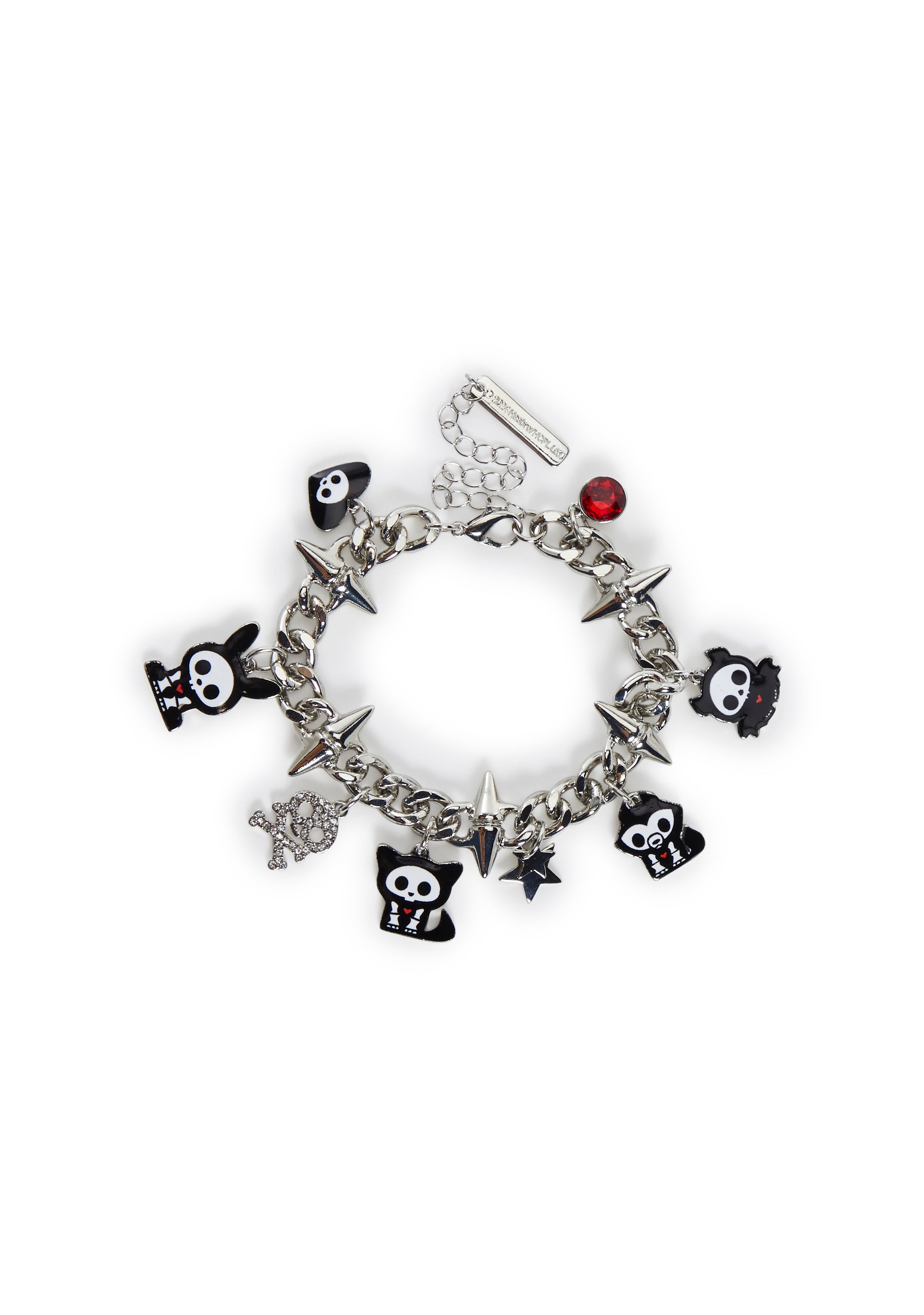 Dolls Kill x Skelanimals Studded Chunky Charmed Chain Bracelet - Silver