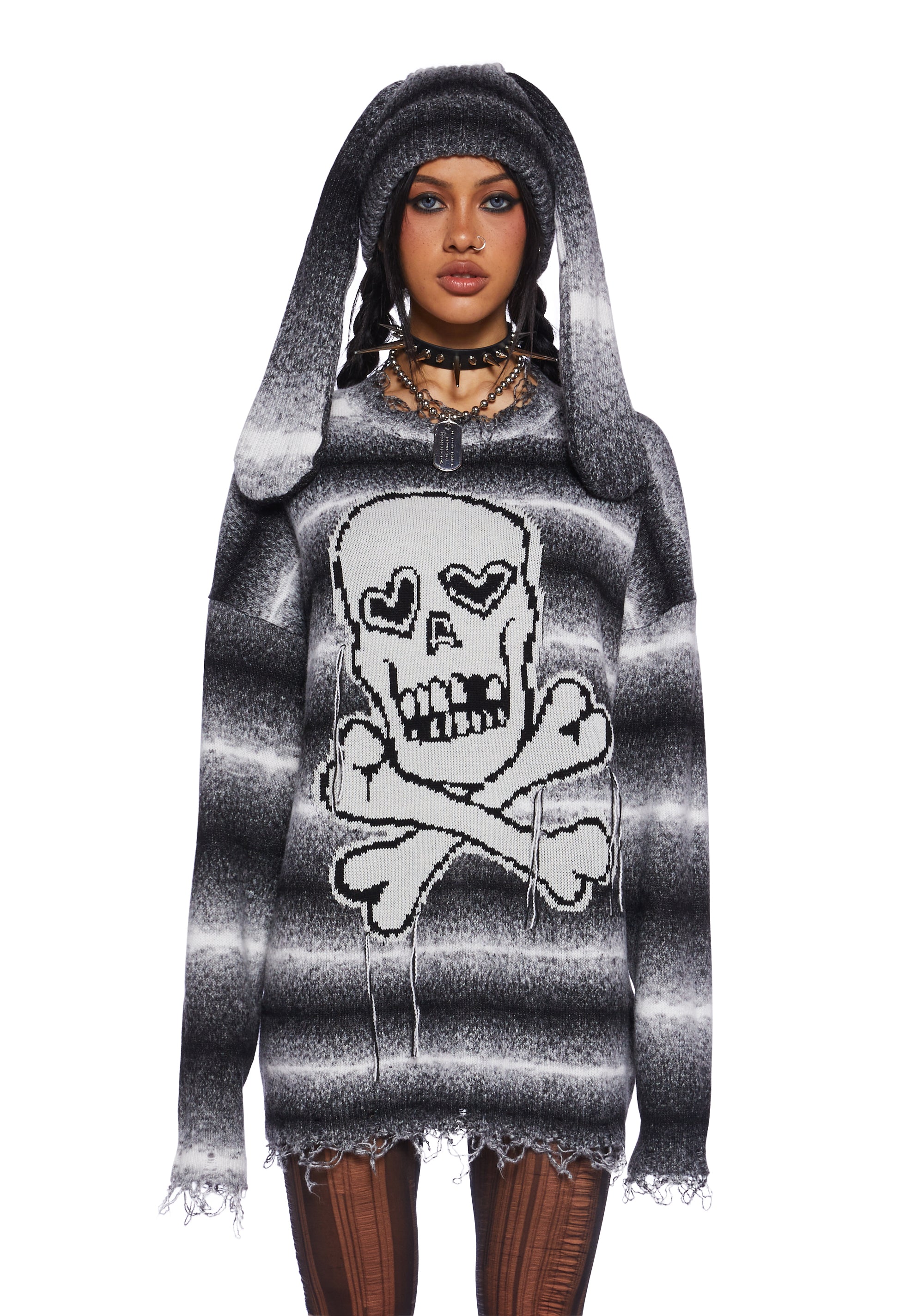 Current Mood Punquetee Punk Grunge Space-Dye Distressed Acrylic Knit ...