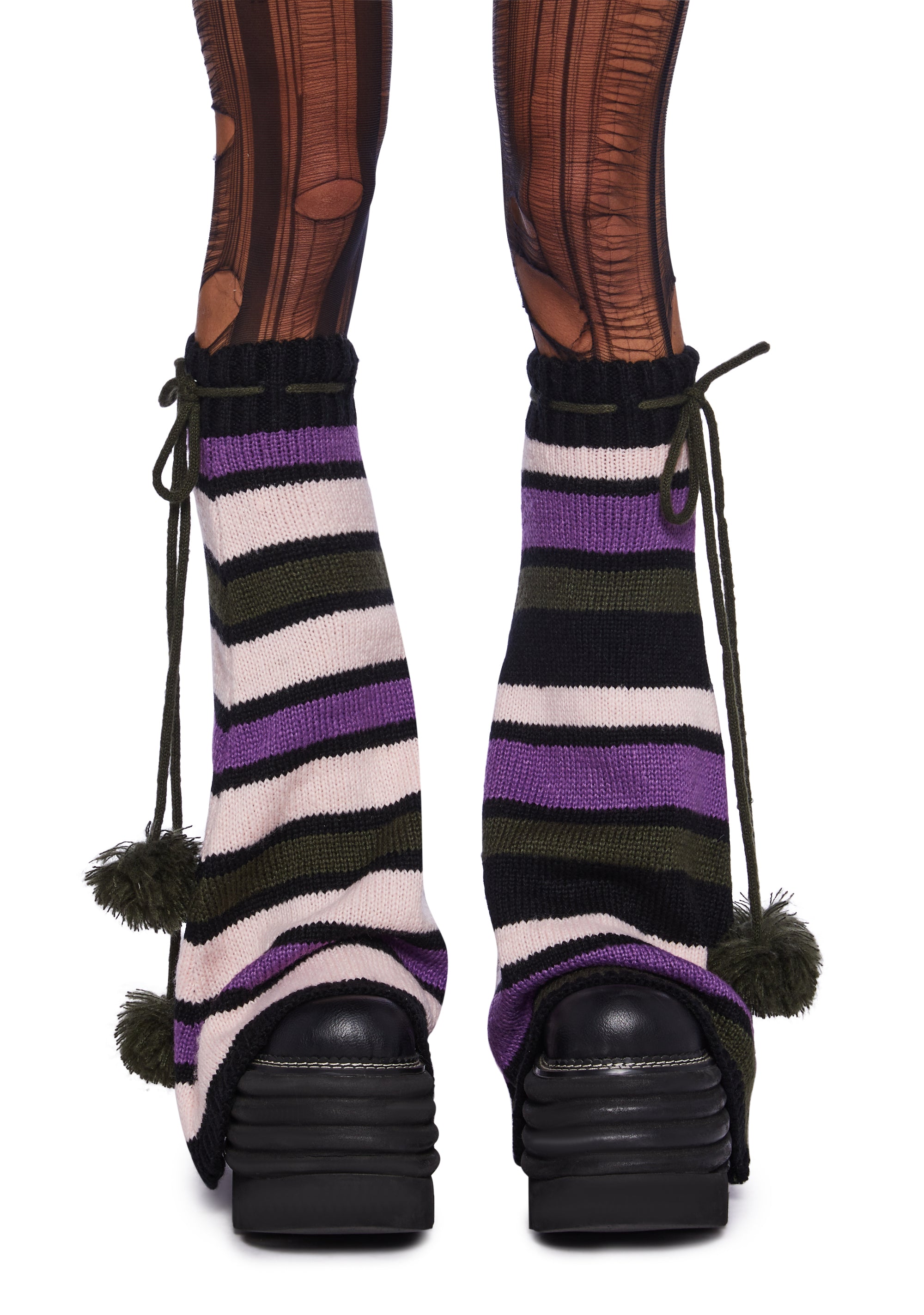 Current Mood Punquetee Punk Rock Striped Mismatched Pom-Pom Acrylic Leg ...