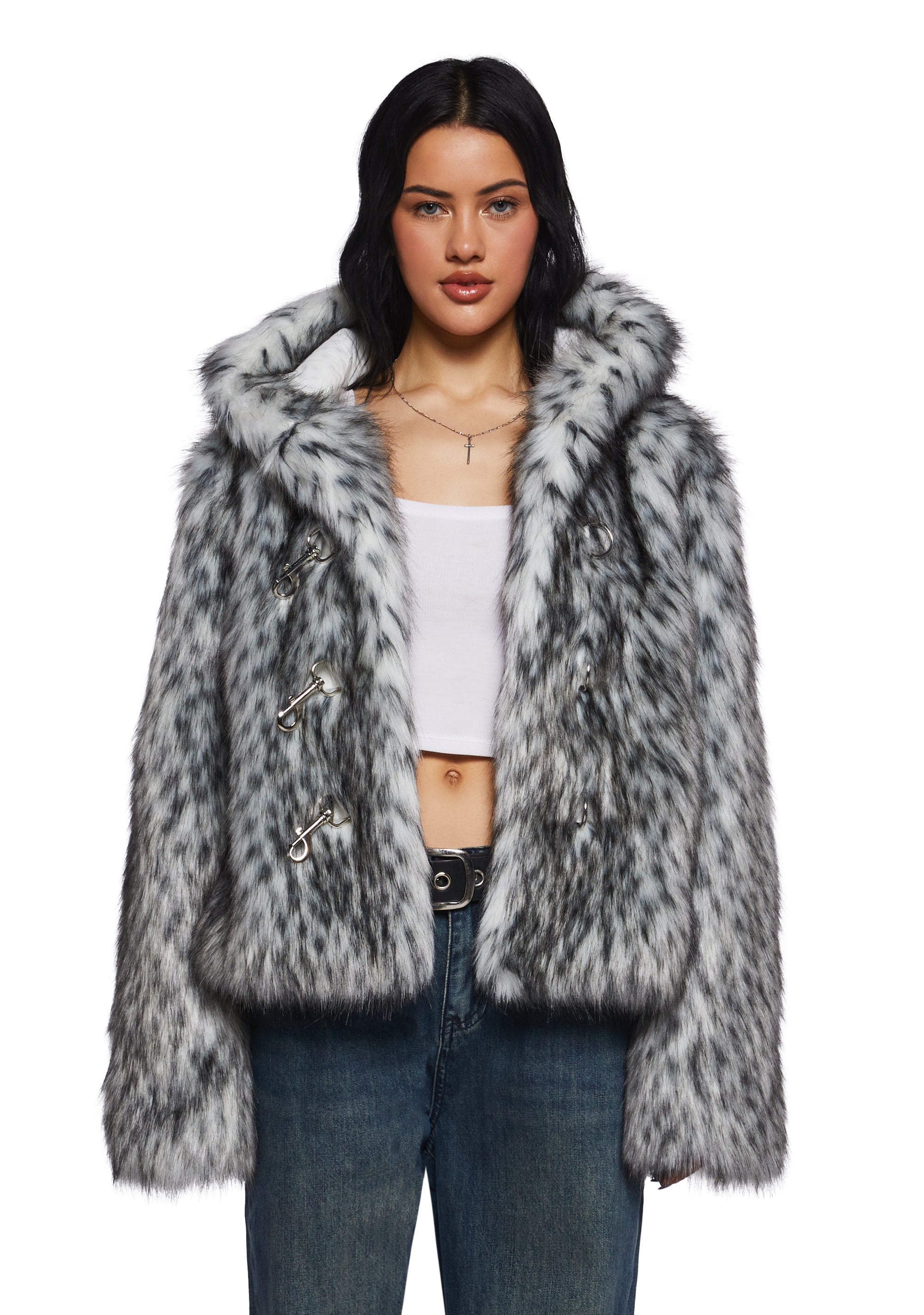 The Ragged Priest Faux Fur Coat With Clasps - White – Dolls Kill